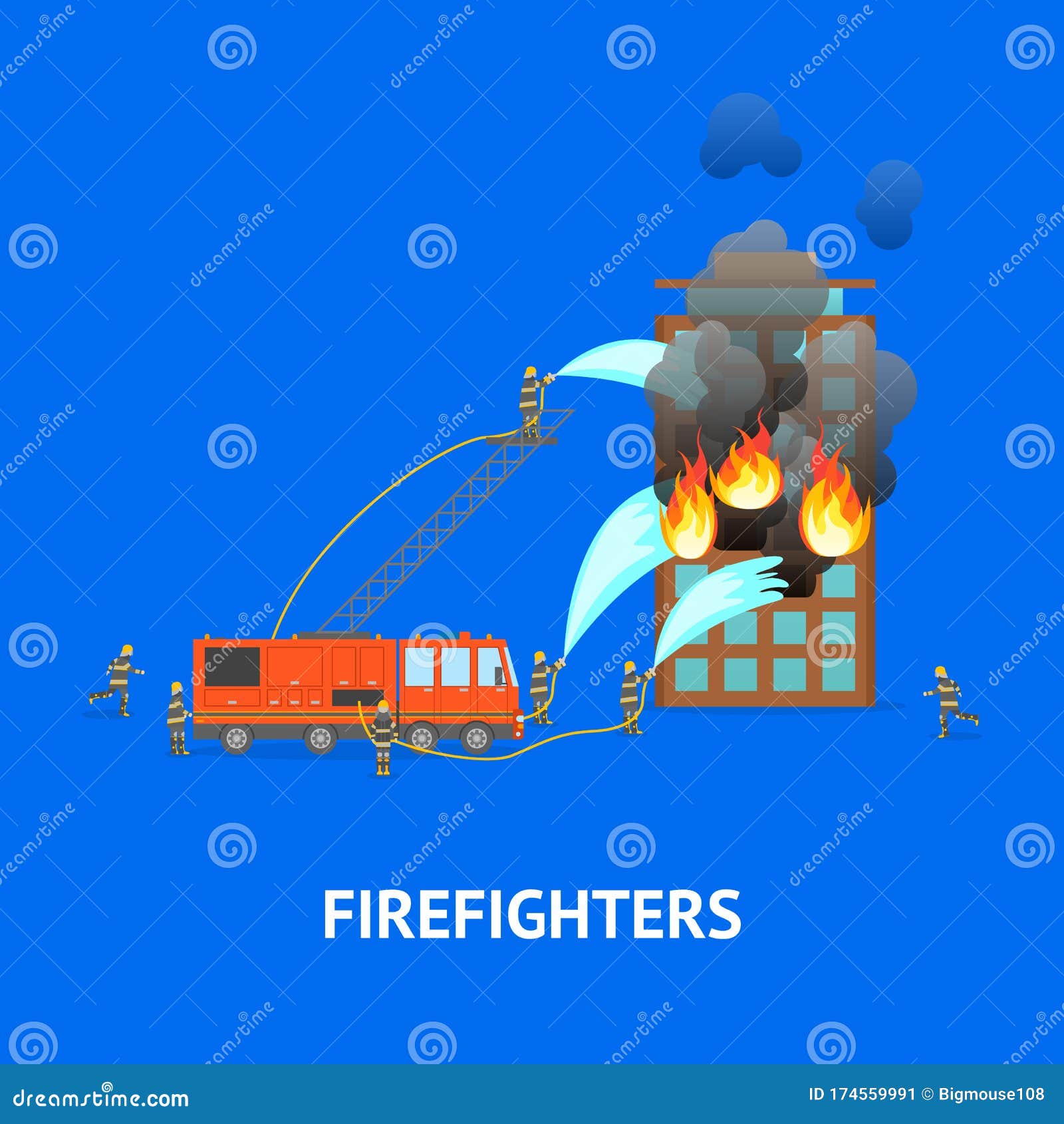 Cartoon Firefighting in City . Vector Stock Vector - Illustration of ...