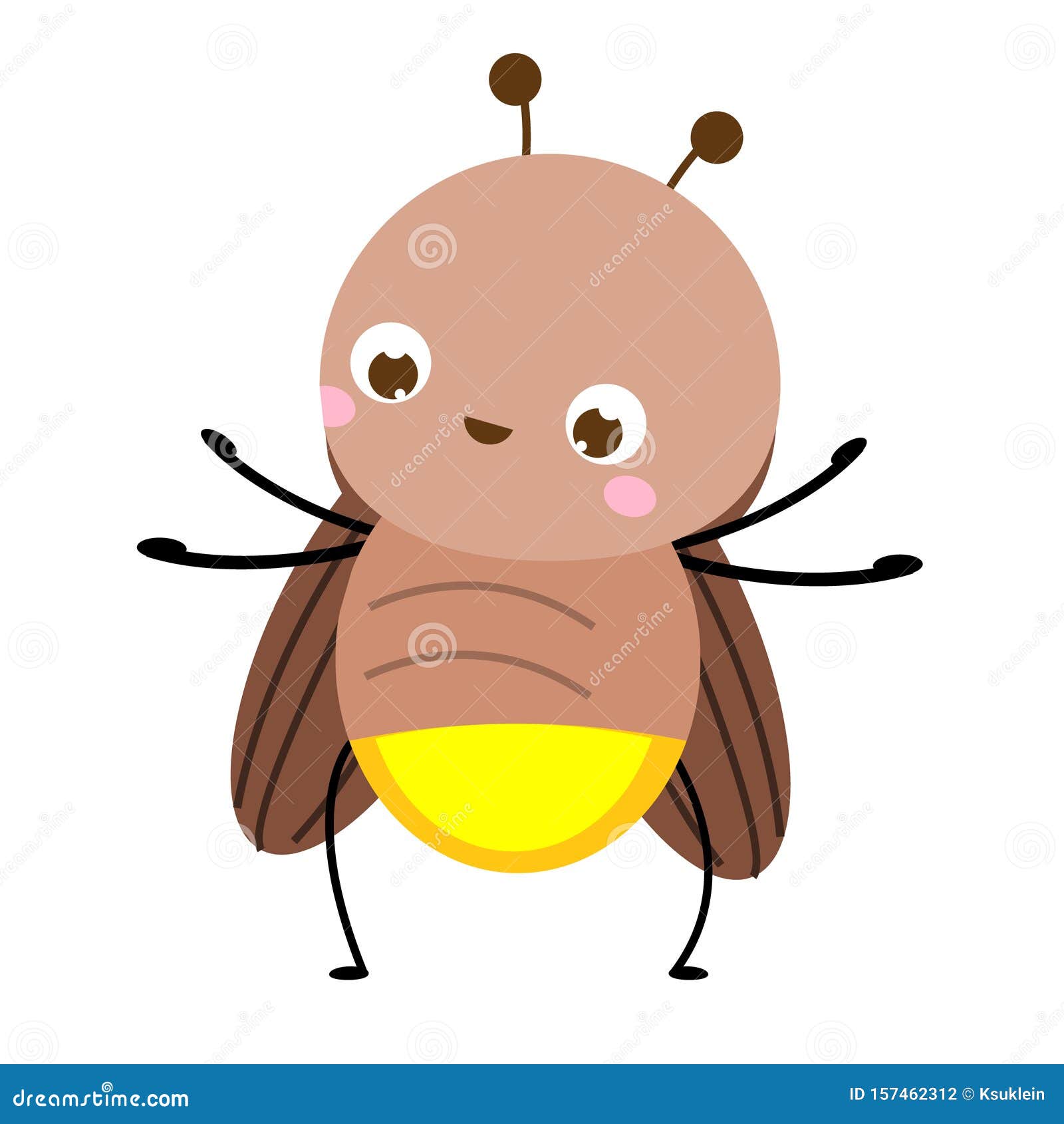 Cartoon Firefly Cute Glowworm Insect Character Stock Vector