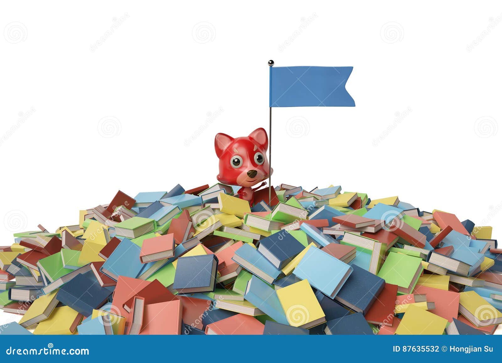 A Cartoon Firefox on the Books Mountain. 3D Illustration. Stock ...