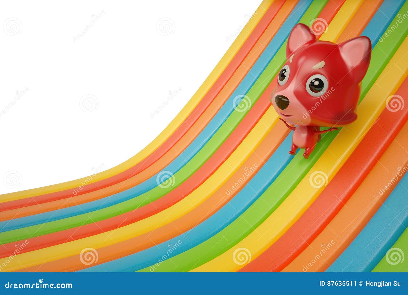 A Cartoon Firefox Down on Rainbow Slide 3D Rendering Stock Illustration ...