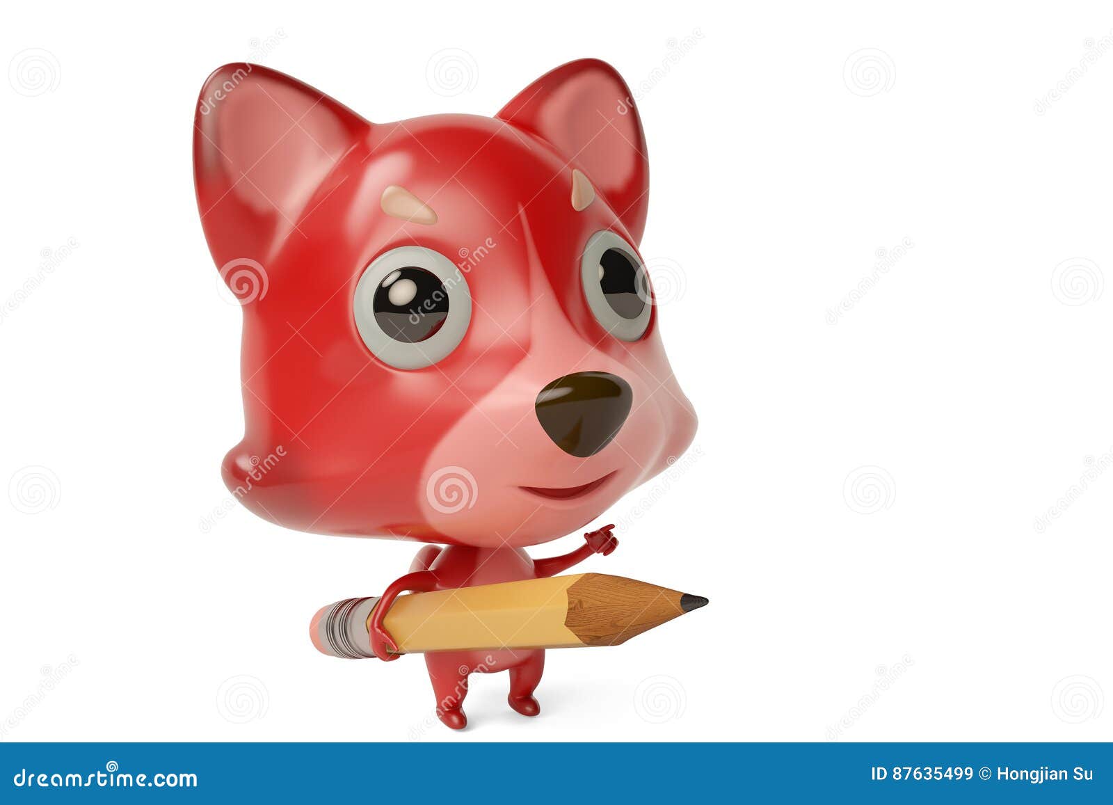 A Cartoon Firefox with a Pencil. 3D Illustration. Stock Illustration ...