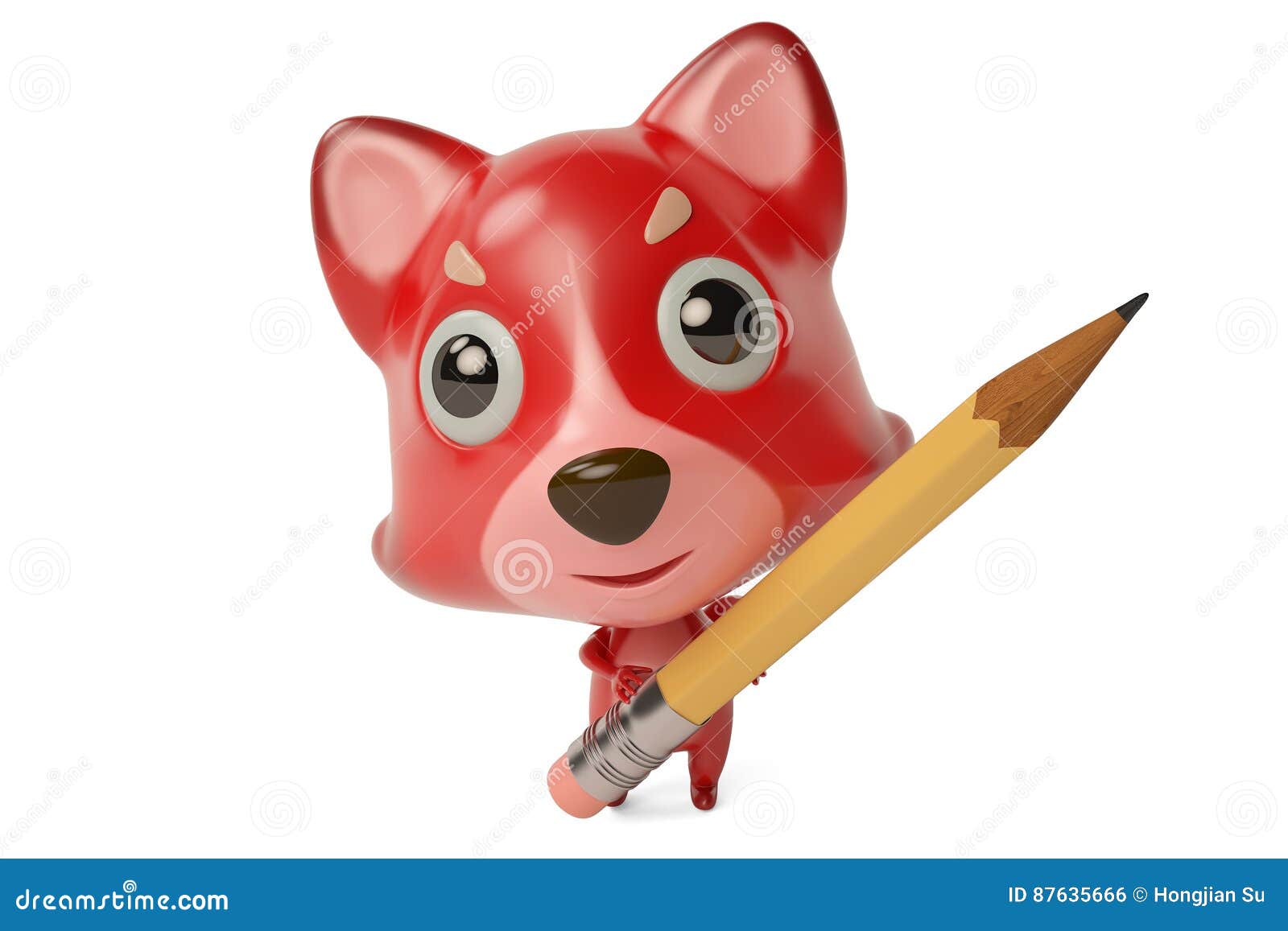 A Cartoon Firefox with a Pencil. 3D Illustration. Stock Illustration ...