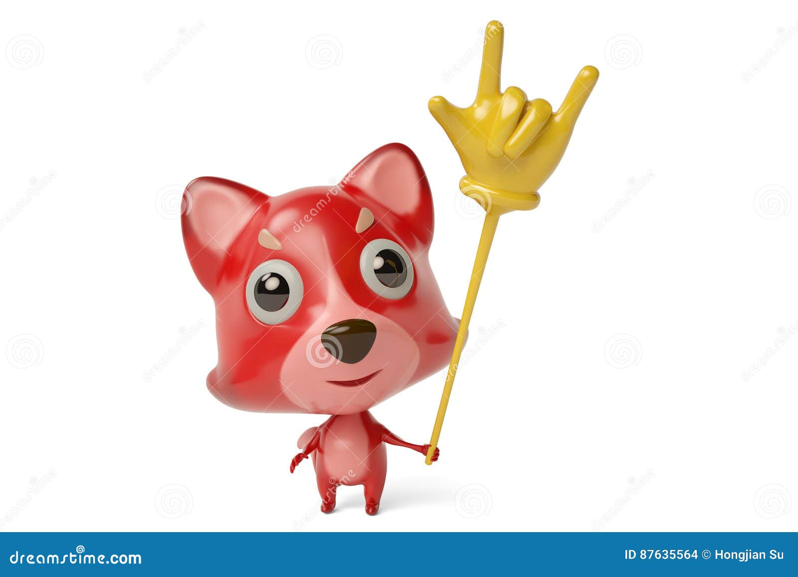 A Cartoon Firefox with a Rock Finger Toys. 3D Illustration. Stock ...