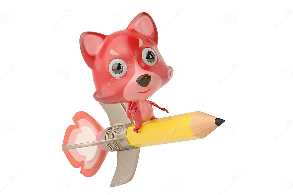A Cartoon Firefox on Rocket Pencil,3D Illustration. Stock Illustration ...