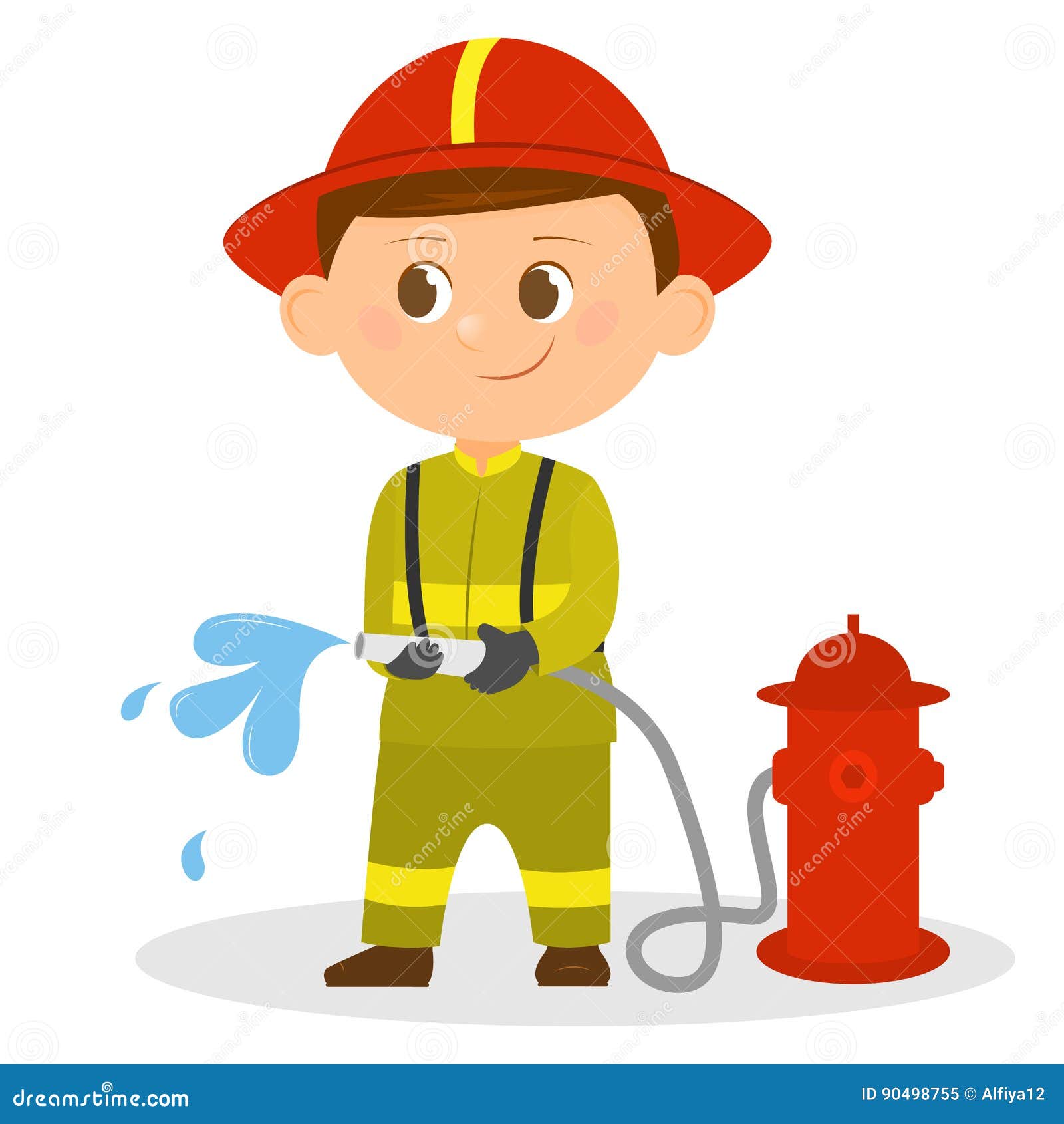 Cartoon Fireman With A Hose In His Hands Stock Vector - Illustration of ...