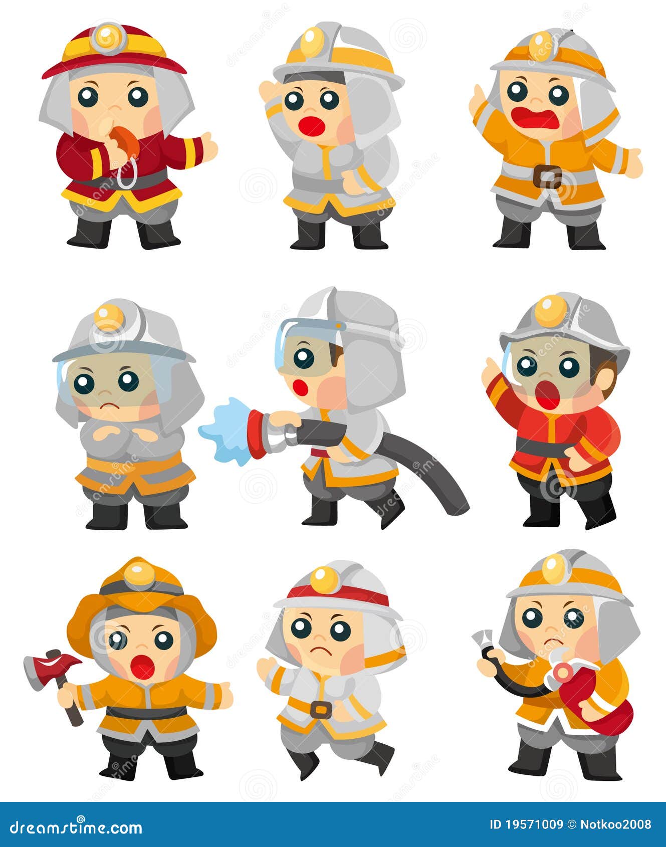 Cartoon Fireman icon set stock vector. Illustration of sign - 19571009