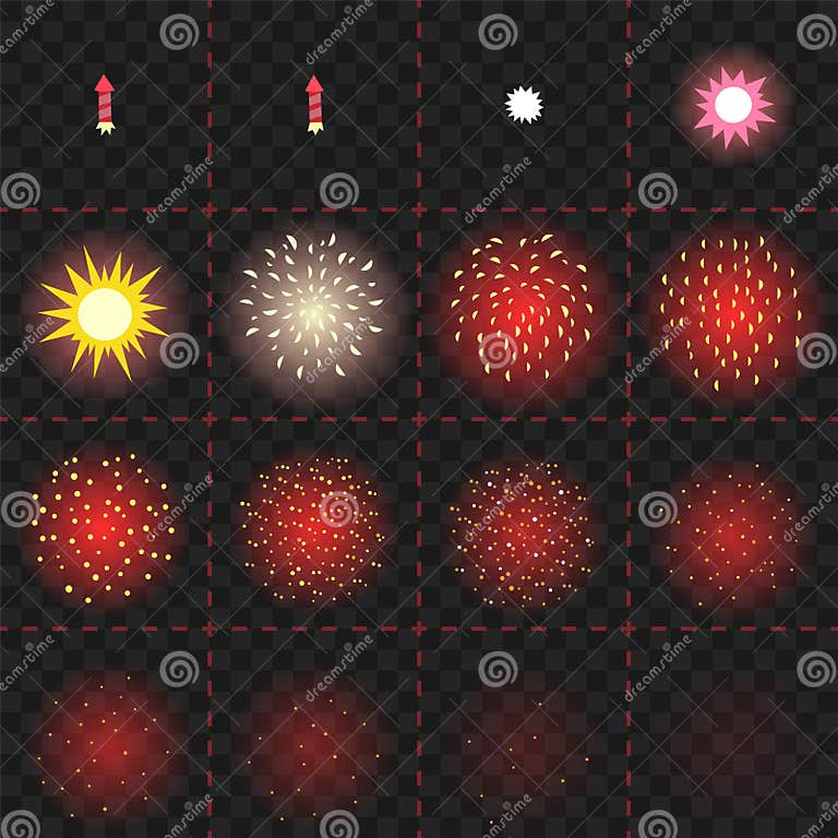 Cartoon Firework Explosion Animation Stock Vector - Illustration of ...