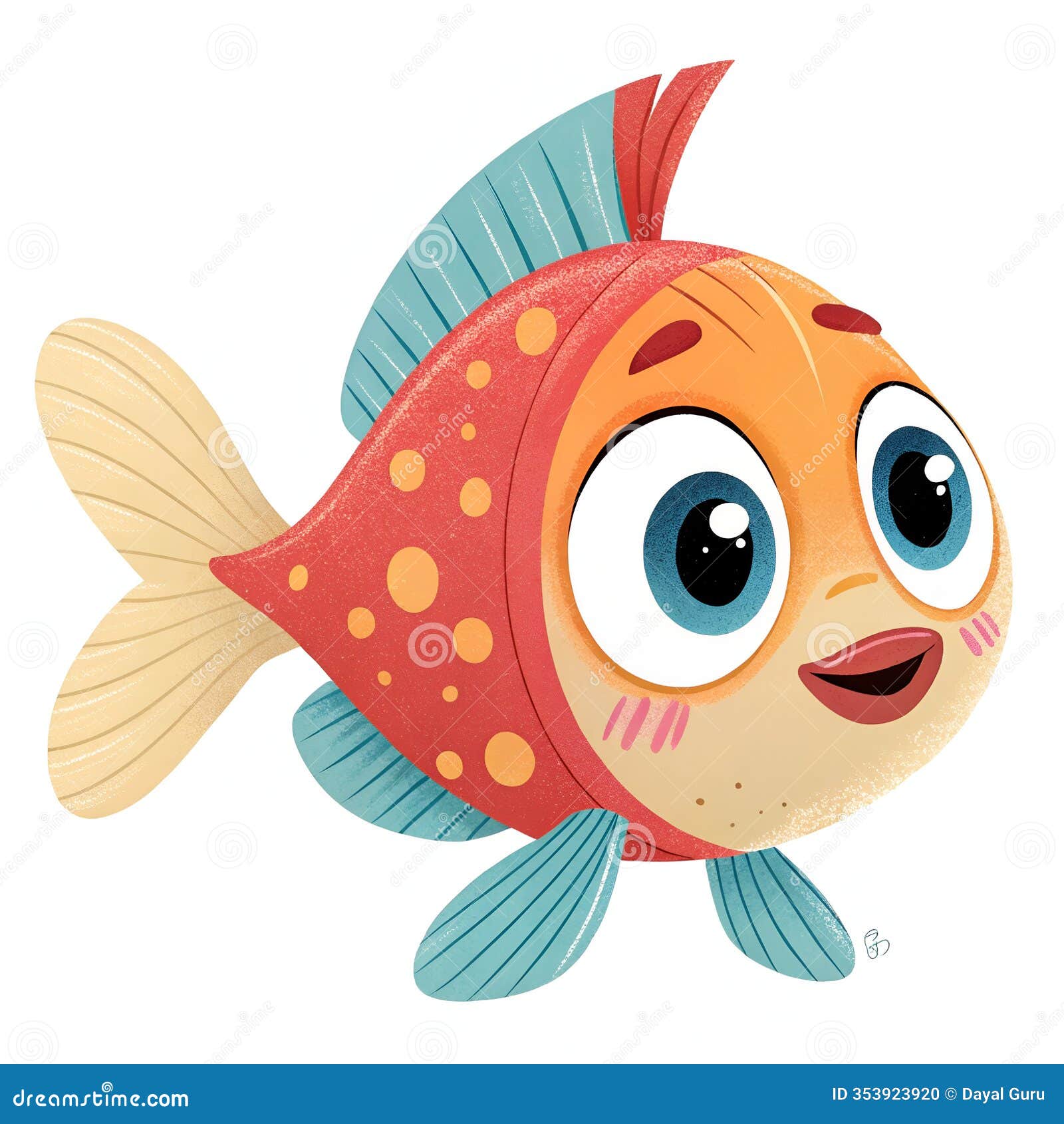 Cartoon Fish with Big Eyes Isolated on White Background Stock ...