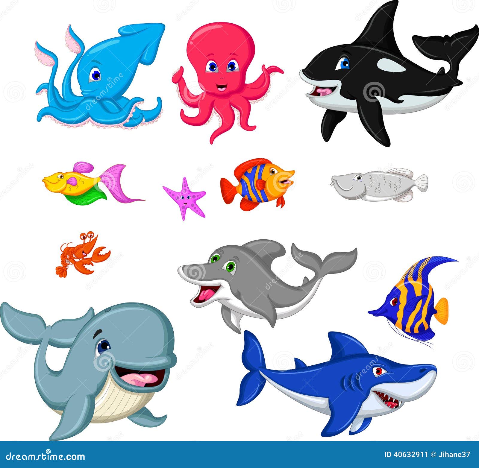 Cartoon fish collection stock illustration. Illustration of adorable ...