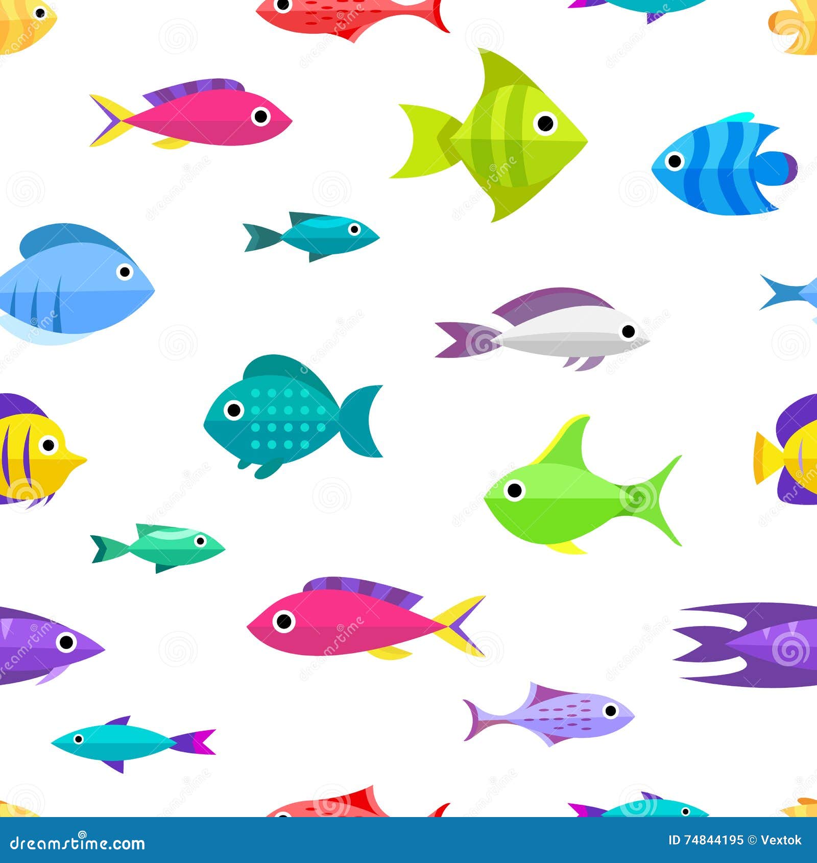Cartoon Fish Collection Seamless Pattern Stock Vector - Illustration of ...