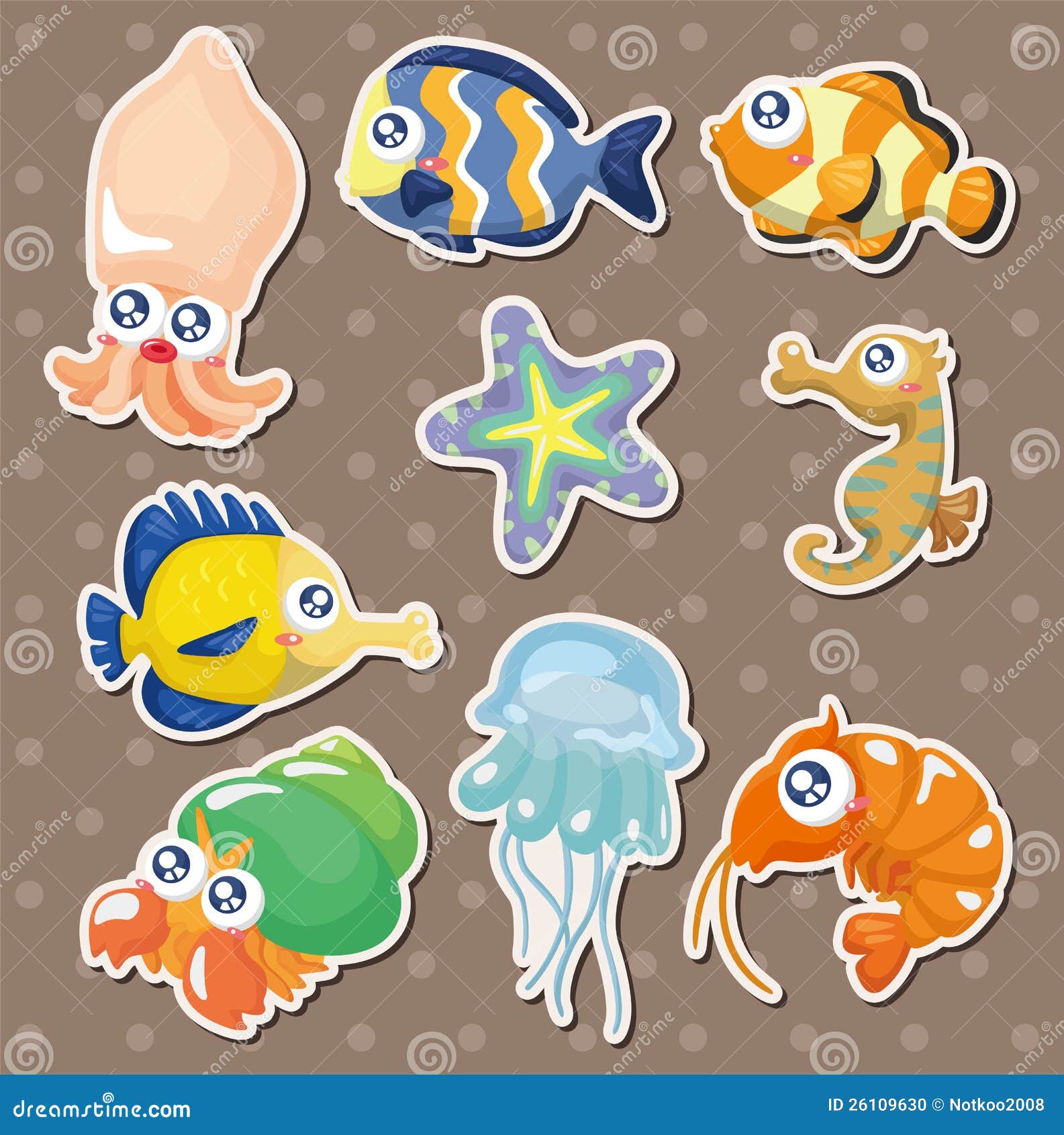 Cartoon Fish Collection Stickers Stock Vector - Illustration of crab ...