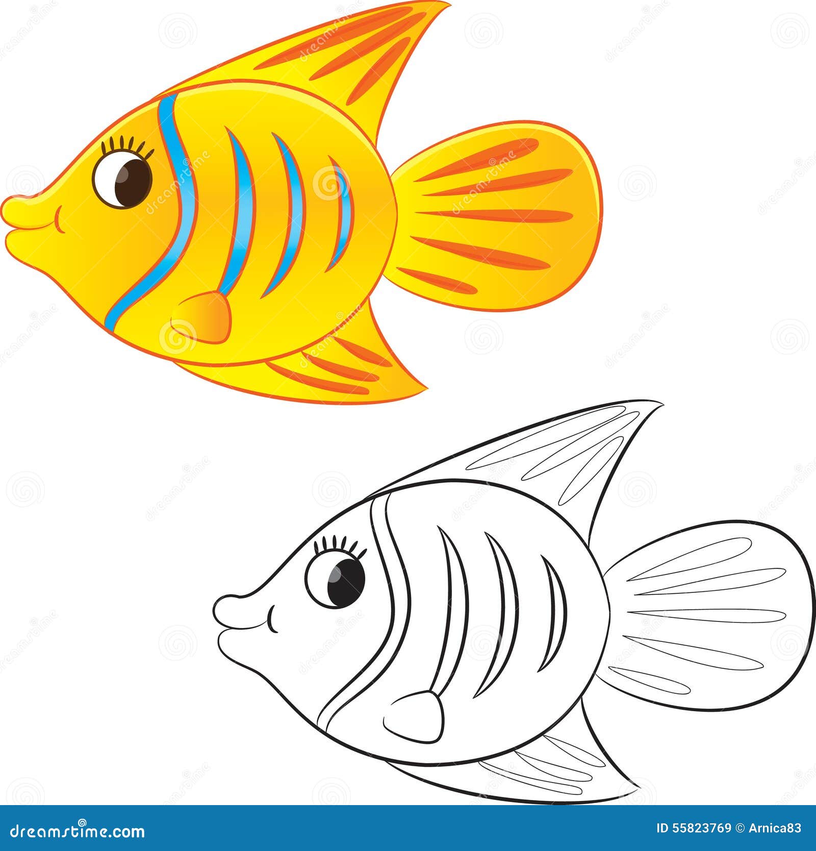 Cartoon Fish. Coloring Book Stock Vector - Illustration of cheerful ...