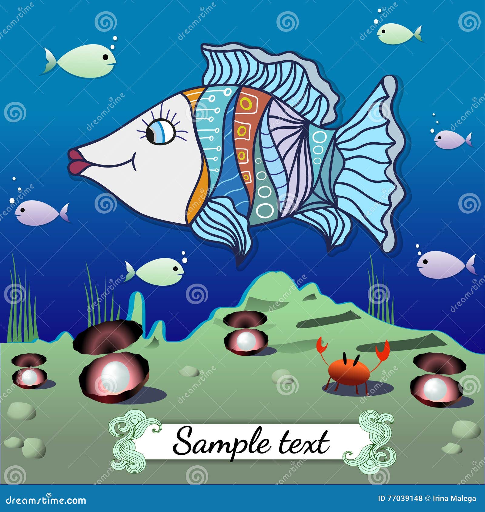 Cartoon Fish in the Depths of the Ocean. Vector Illustration. Stock ...