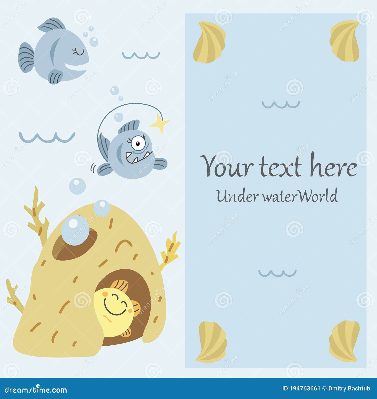 Cartoon Fish and Fish House with Elements Stock Vector - Illustration ...