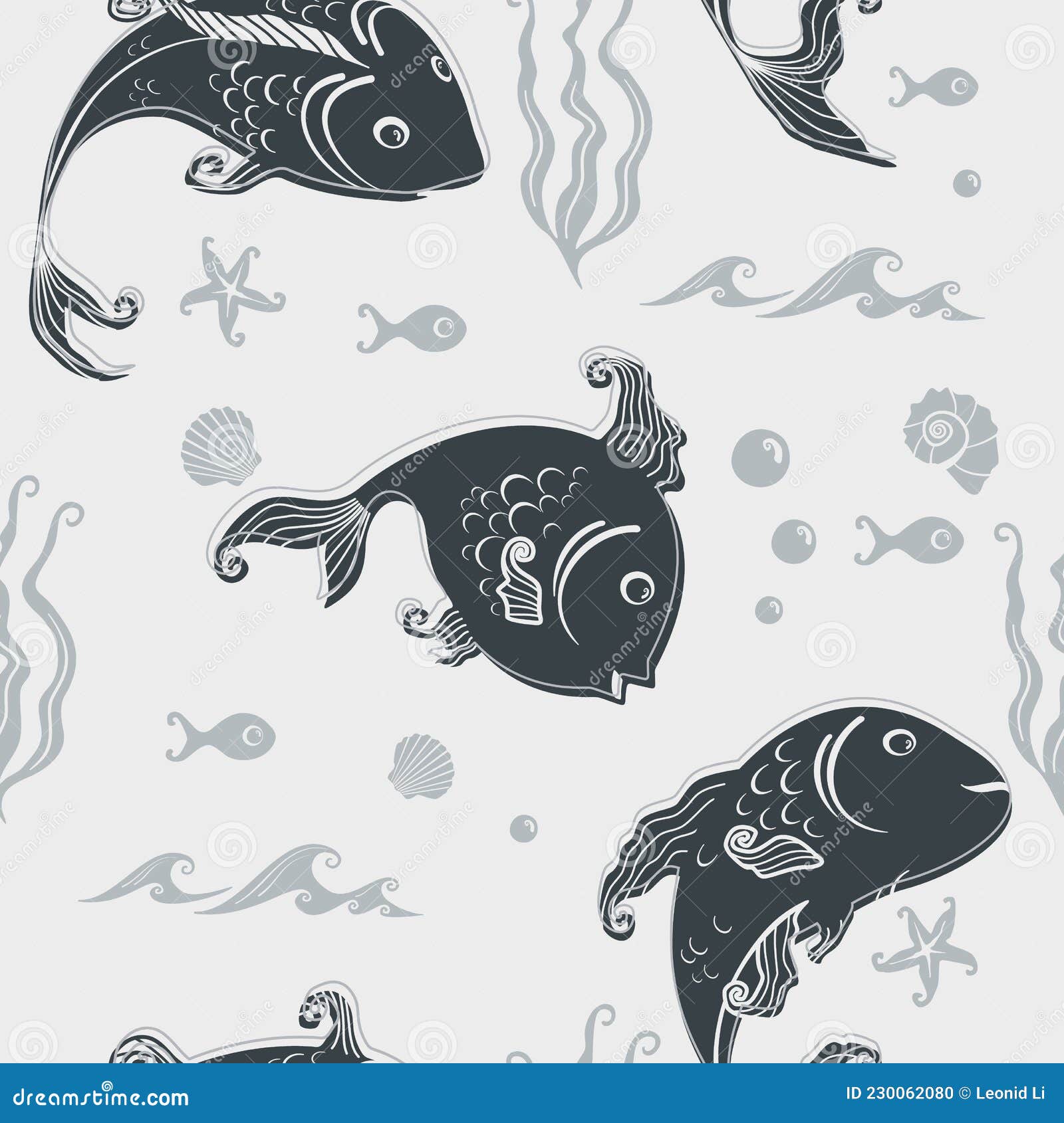 Cartoon Fish Pattern. Water World, Cute Fish Stock Vector ...