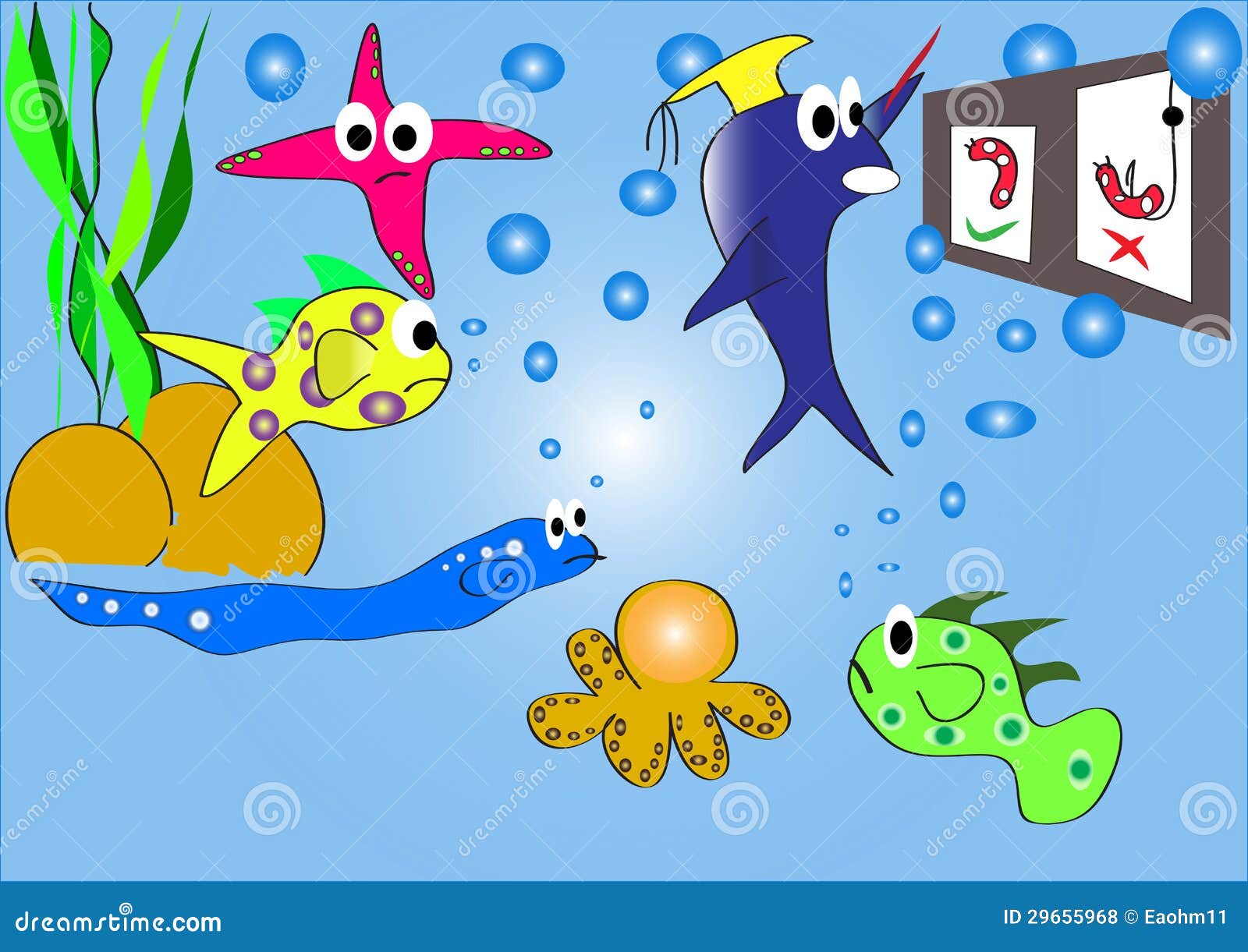 Cartoon Fish are Learning the Dangers Stock Vector - Illustration of ...