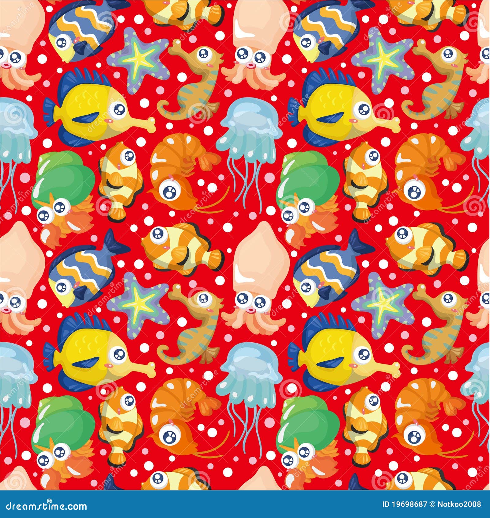 Fish Seamless Pattern Cute Cartoon Fish Kids Background. Marine Life ...