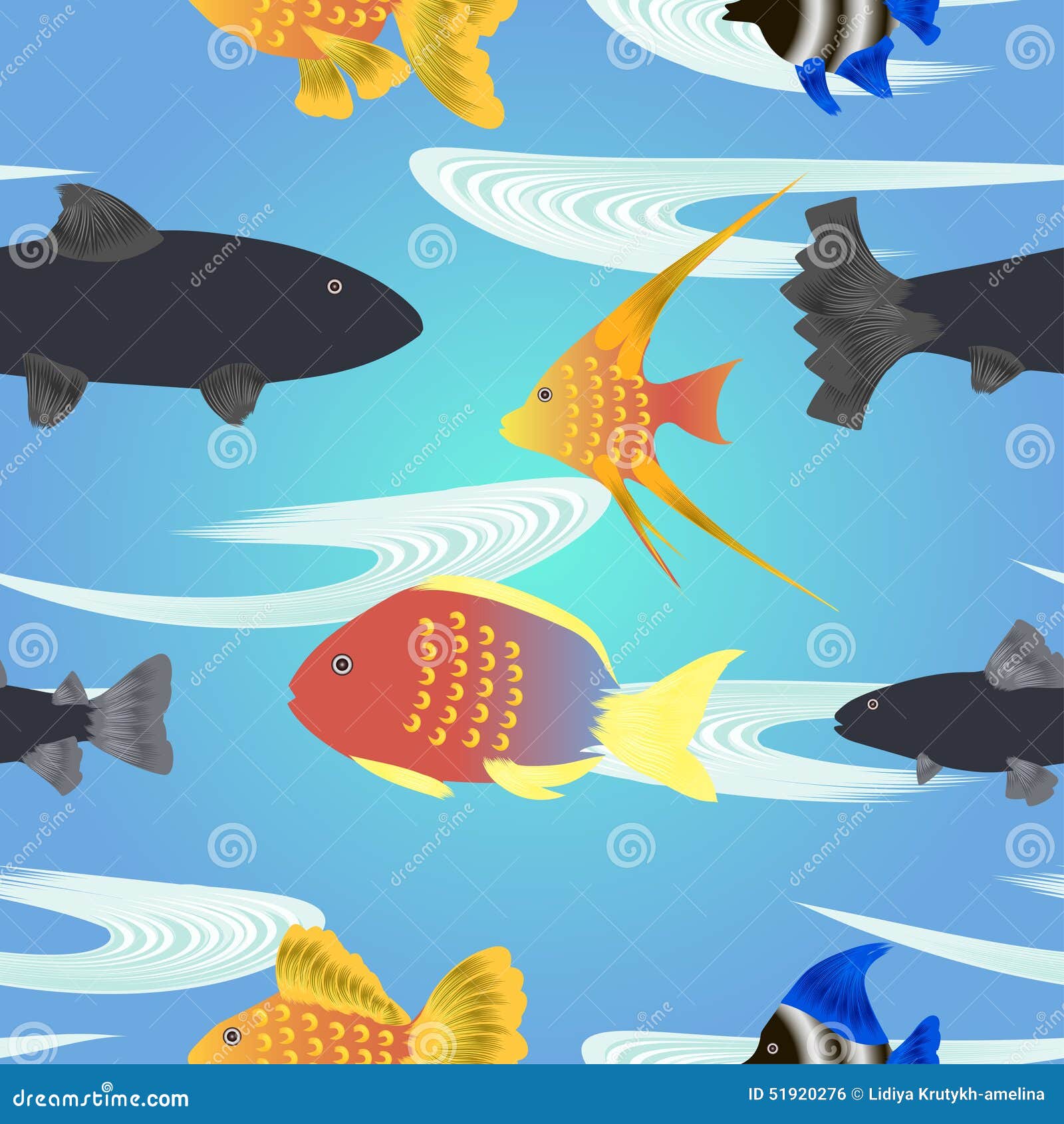 Cartoon Fish Seamless Pattern Stock Illustration - Illustration of ...