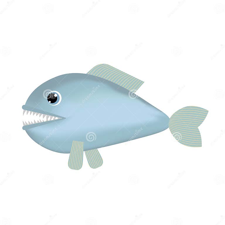 Cartoon Fish with Sharp Teeth Isolated on White Background Stock Vector ...