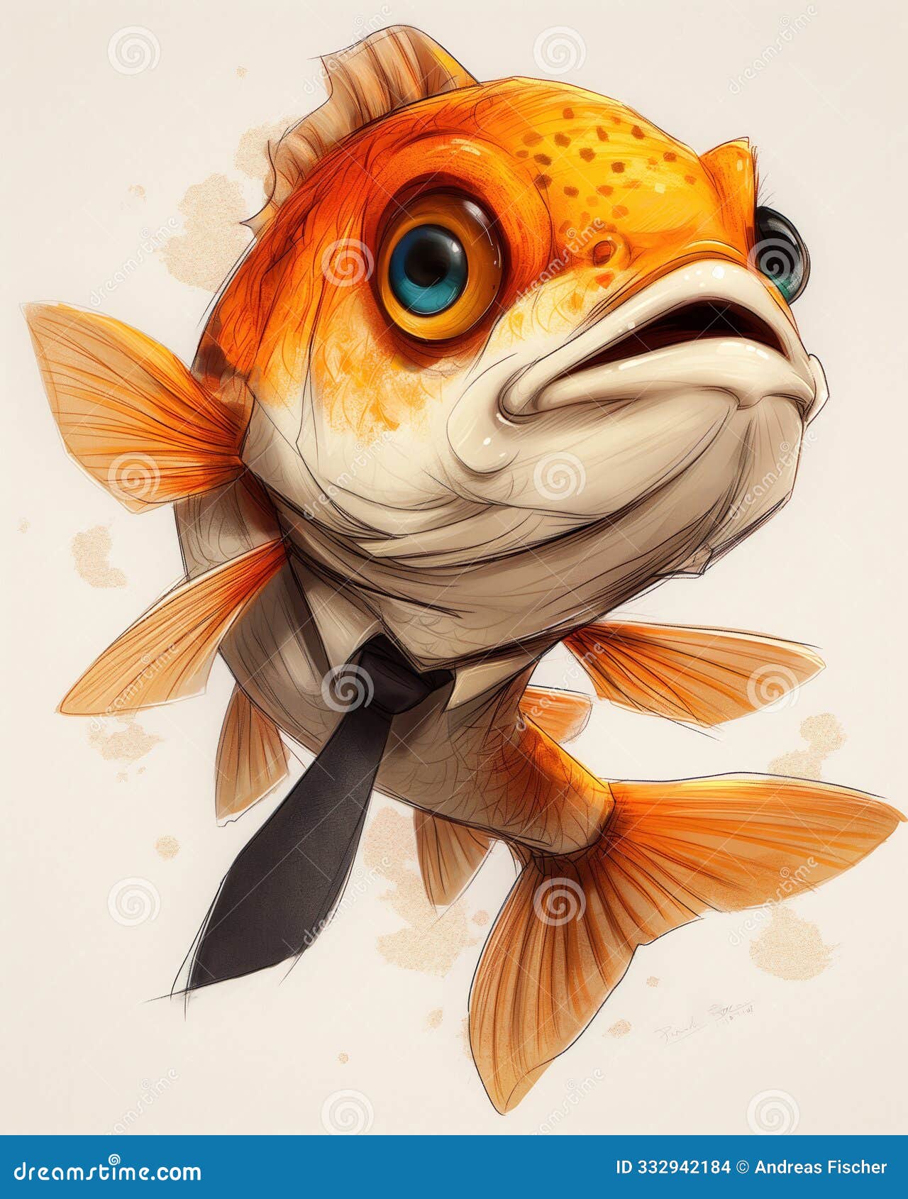 A Cartoon Fish in a Shirt and Tie is Tired from Work. Stock Photo ...