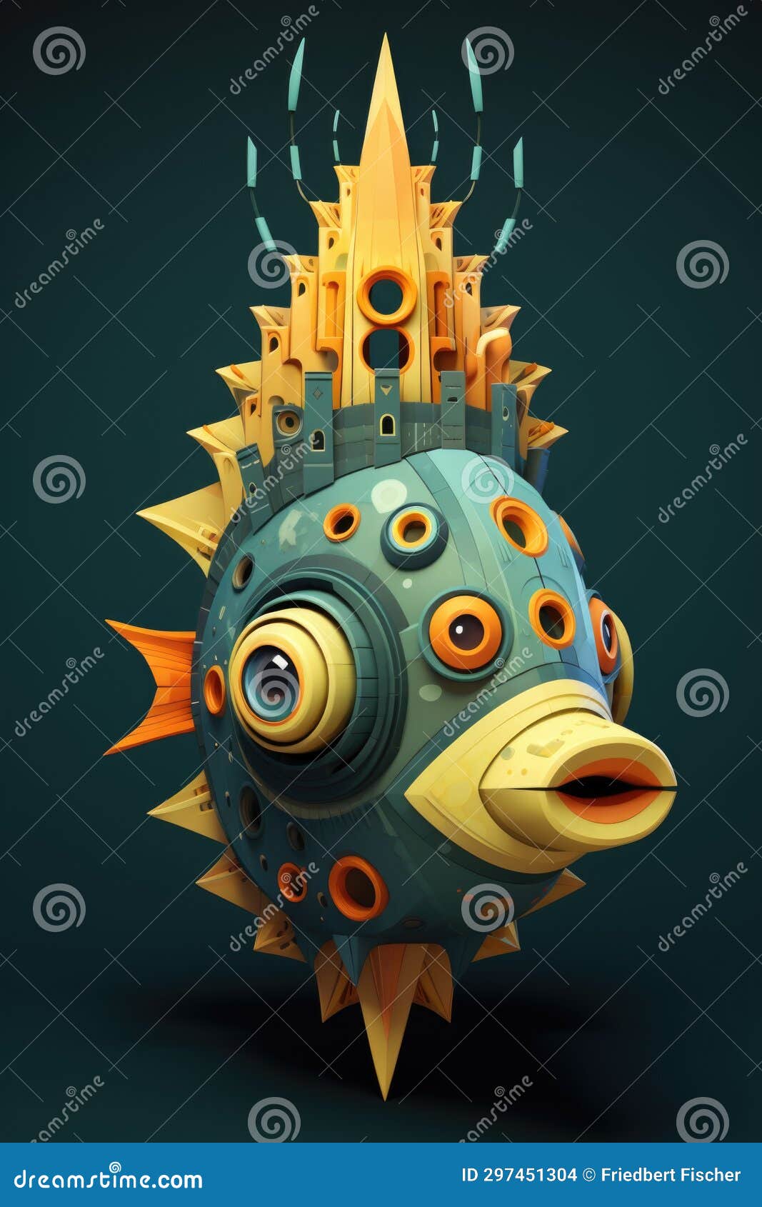 A Cartoon Fish with Spikes on Its Head Stock Illustration ...