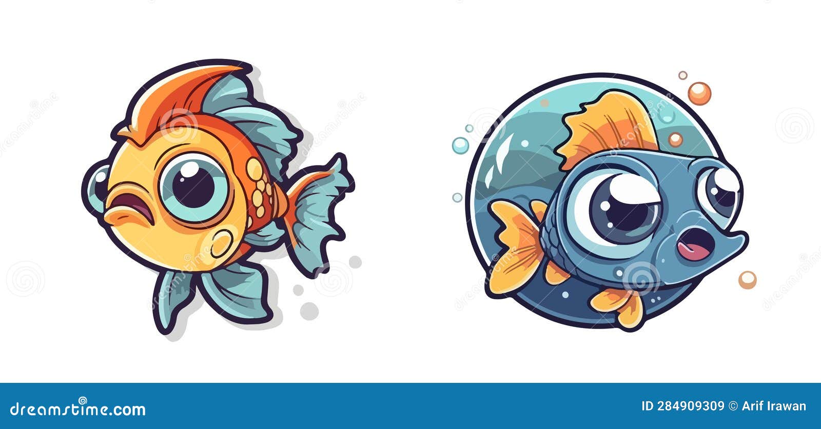 Cartoon Fish for T Shirt Kid Print Template and Sticker Fish Vector Set ...