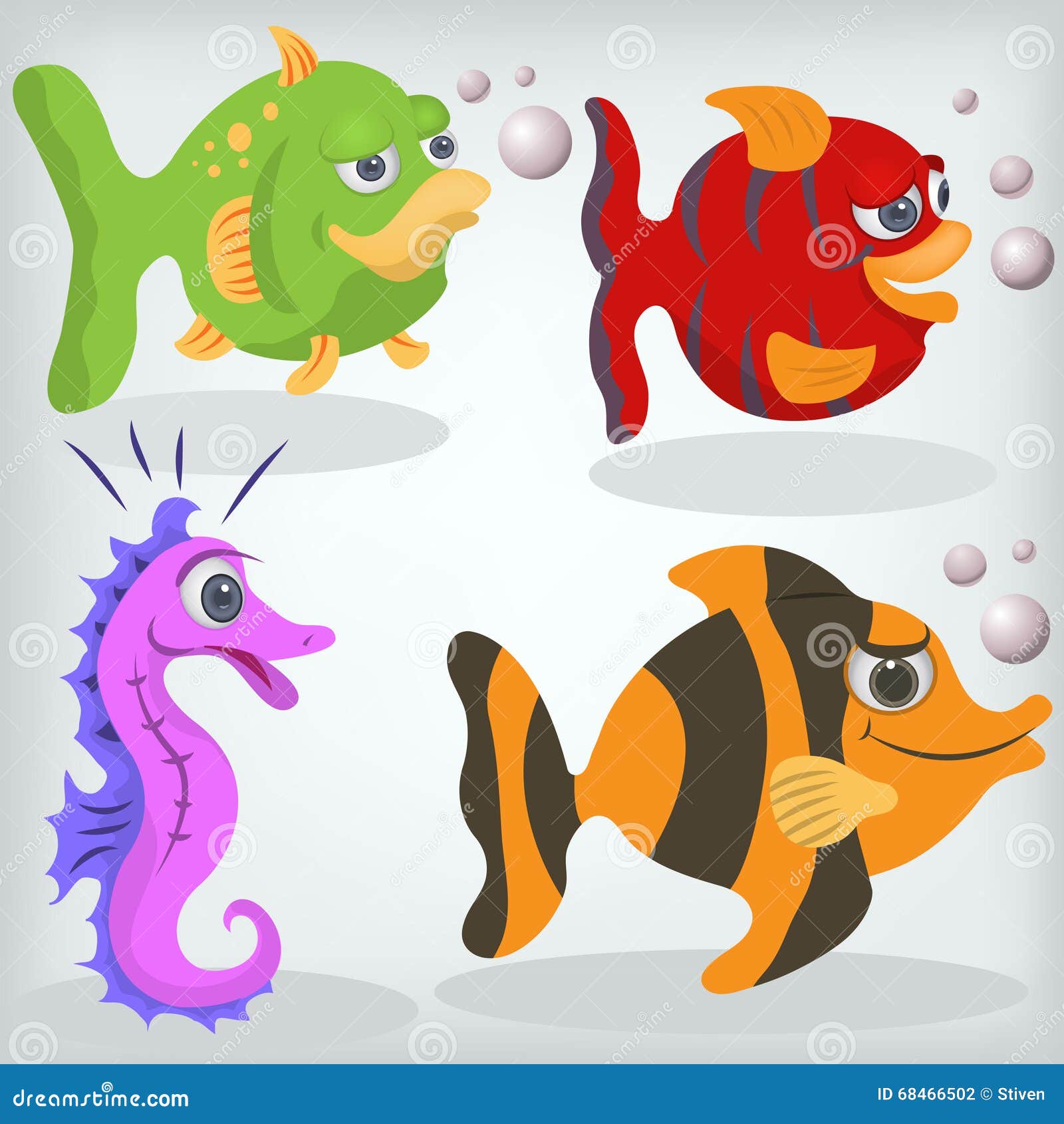 Cartoon Fishes Illustration Stock Vector - Illustration of purple, fish ...