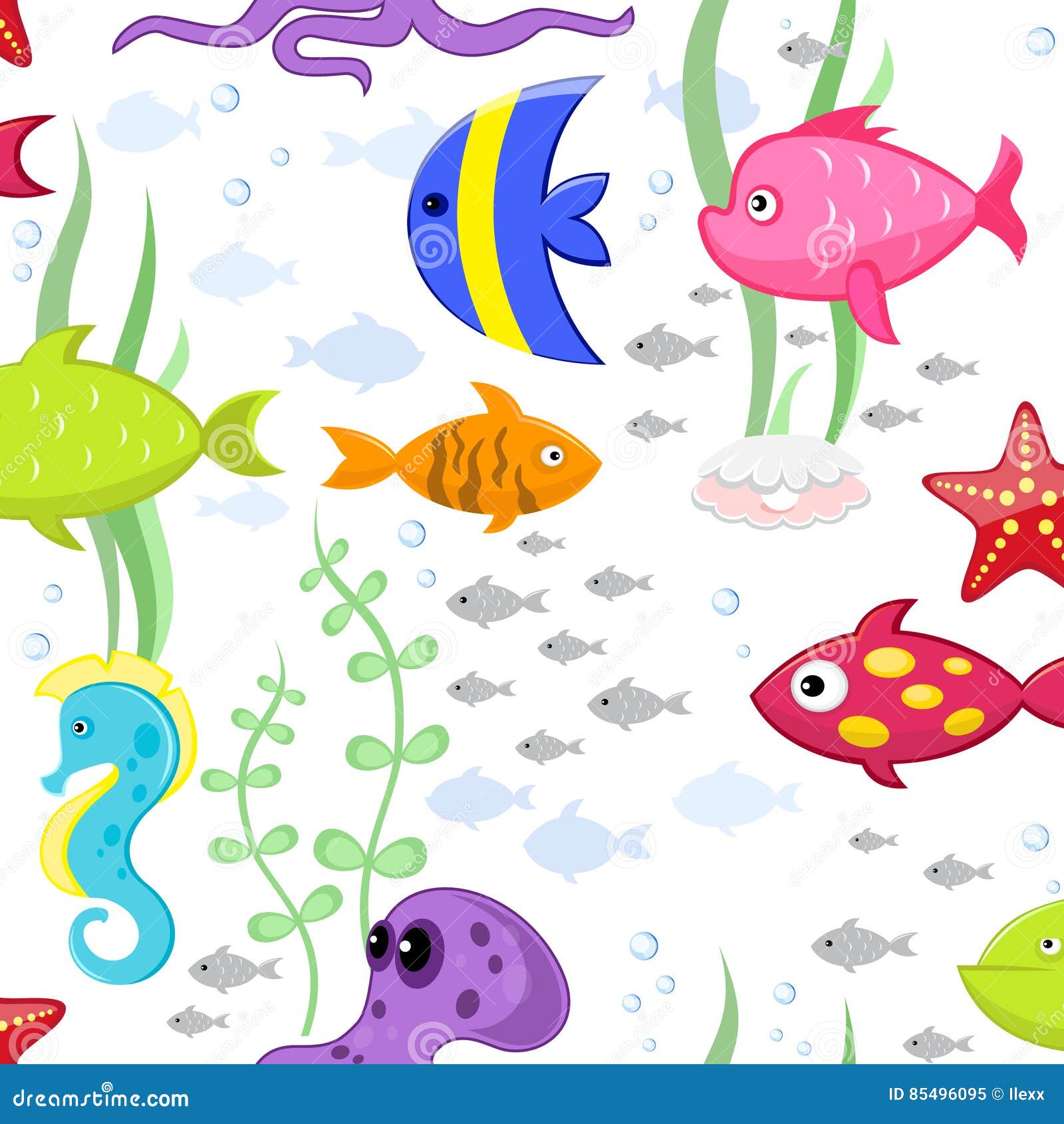 Cartoon Fishes Seamless Pattern Stock Illustration - Illustration of ...