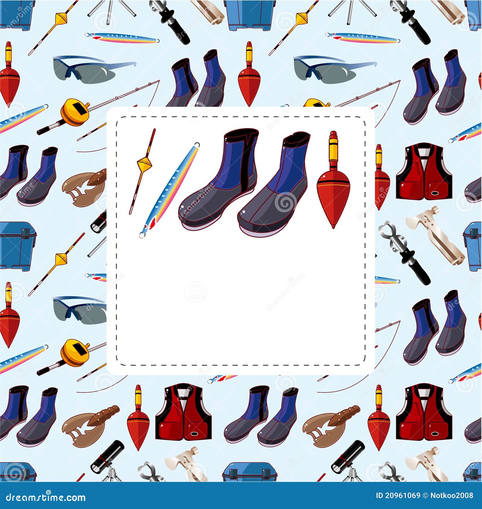Cartoon Fishing Equipment Tools Seamless Pattern Stock Vector ...