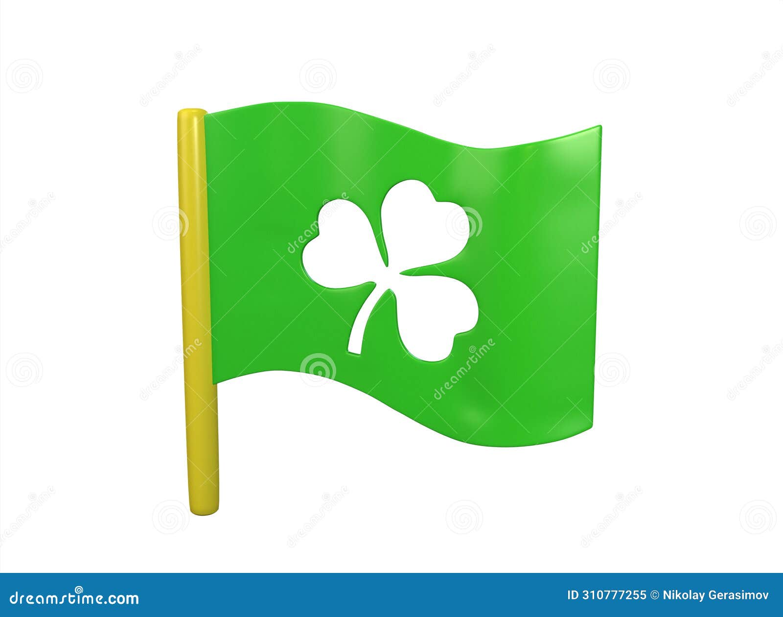 Cartoon Flag with Clover on a White Background 3D Rendering Stock ...