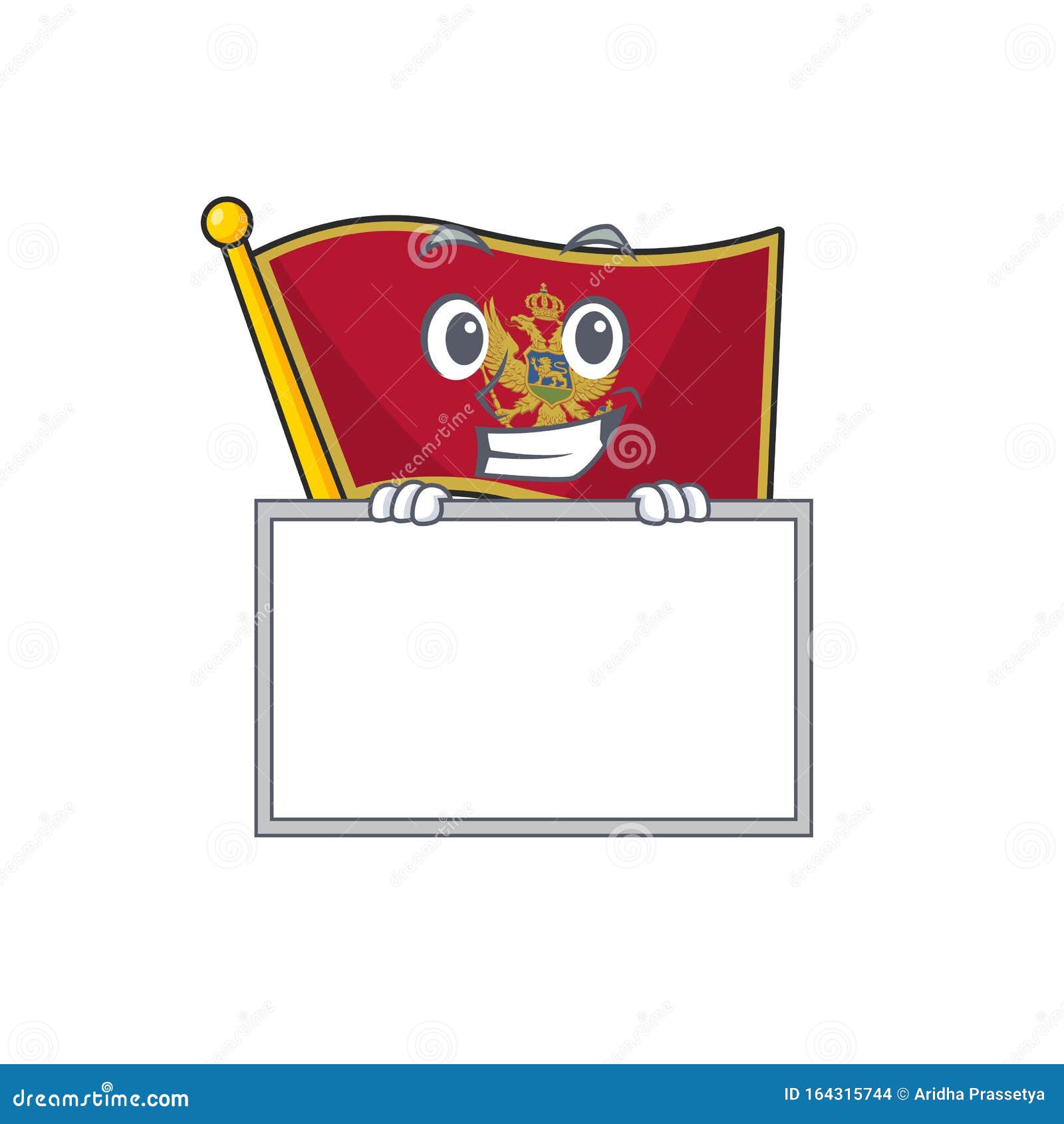 Cartoon Flag Montenegro Isolated in Character Grinning with Board Stock ...