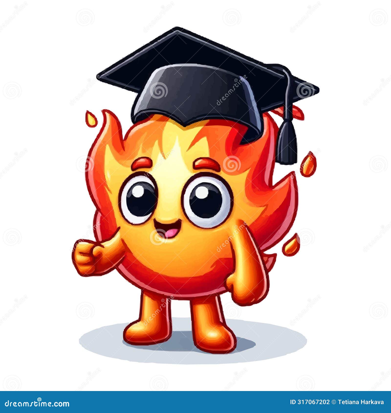 Cartoon Flame Character Wearing a Mortarboard, Element of Fire ...