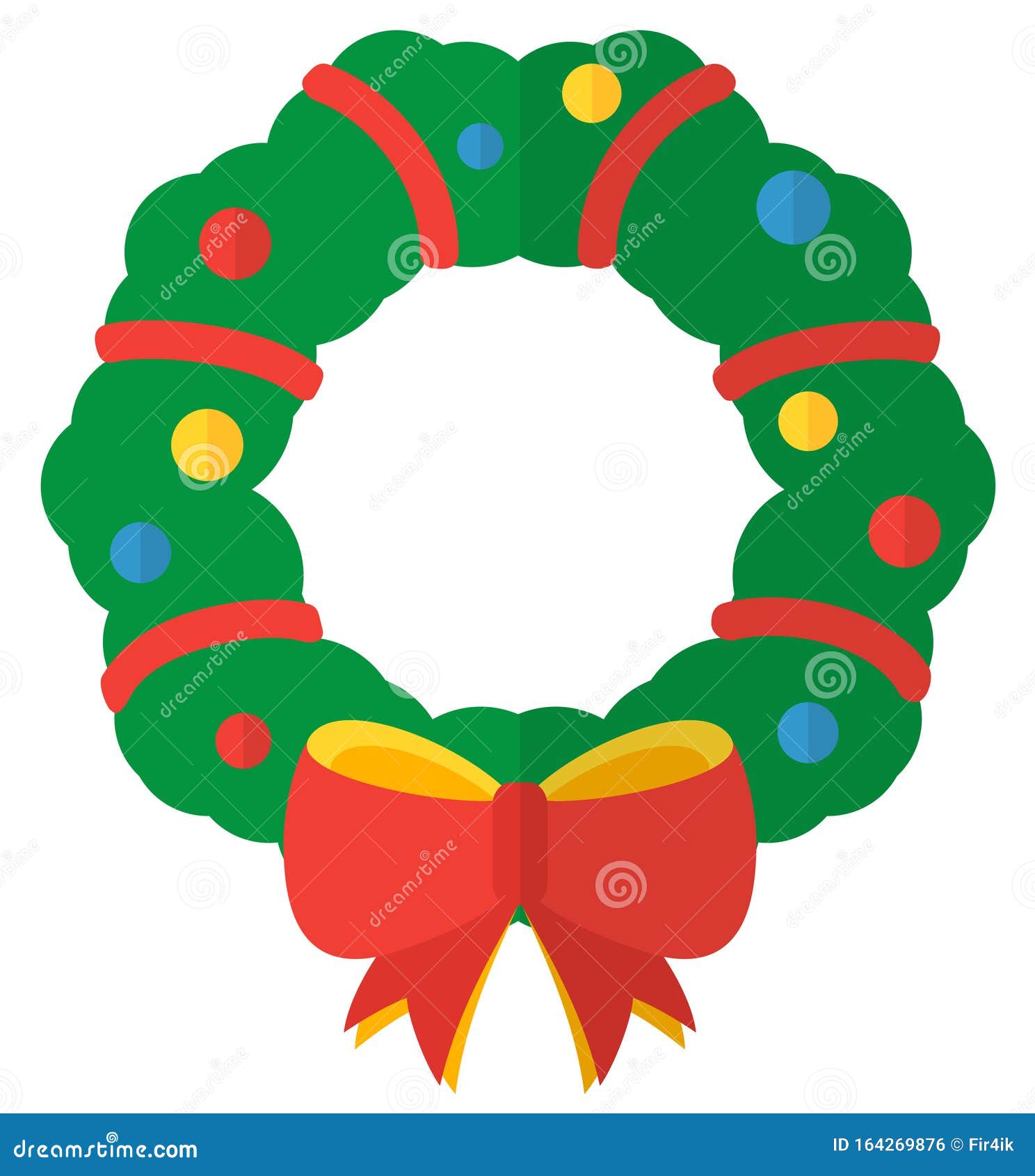 Cartoon Flat Christmas Wreath Stock Vector - Illustration of icon ...