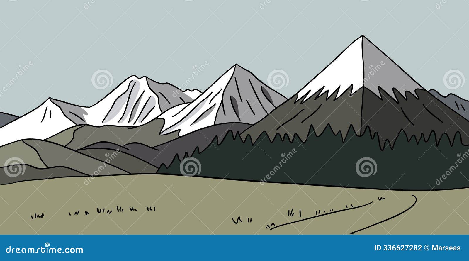 Cartoon Flat Graphic Sketch Mountain Landscape Stock Illustration ...