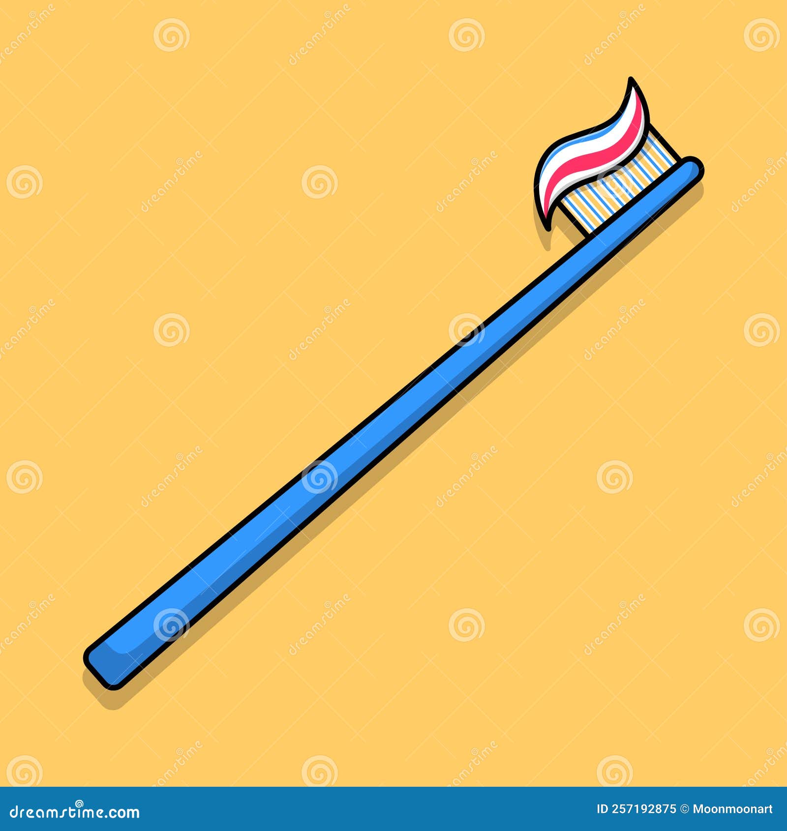 Cartoon Flat Illustration of a Blue Toothbrush and Toothpaste on it ...