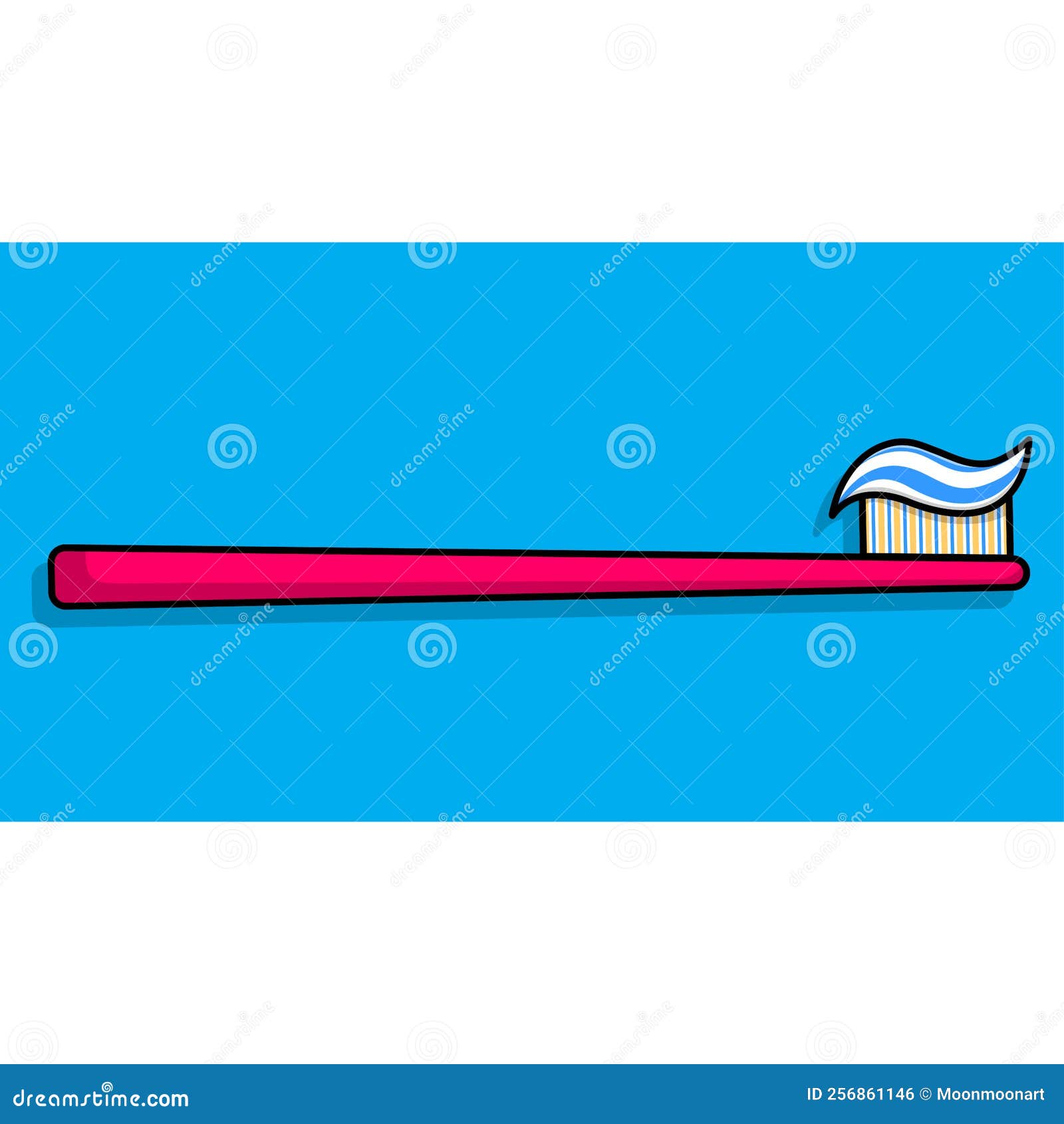 Cartoon Flat Illustration of a Red Toothbrush and Toothpaste on it ...