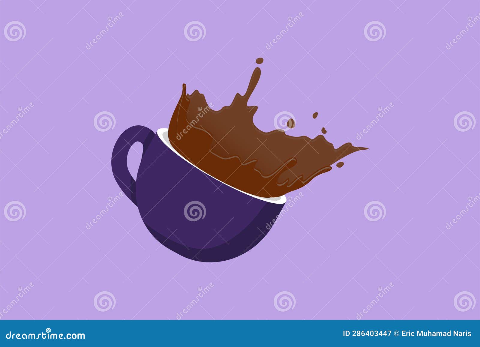 Cartoon Flat Style Drawing Coffee Splashing Out of Cup. Cup of Tea with ...