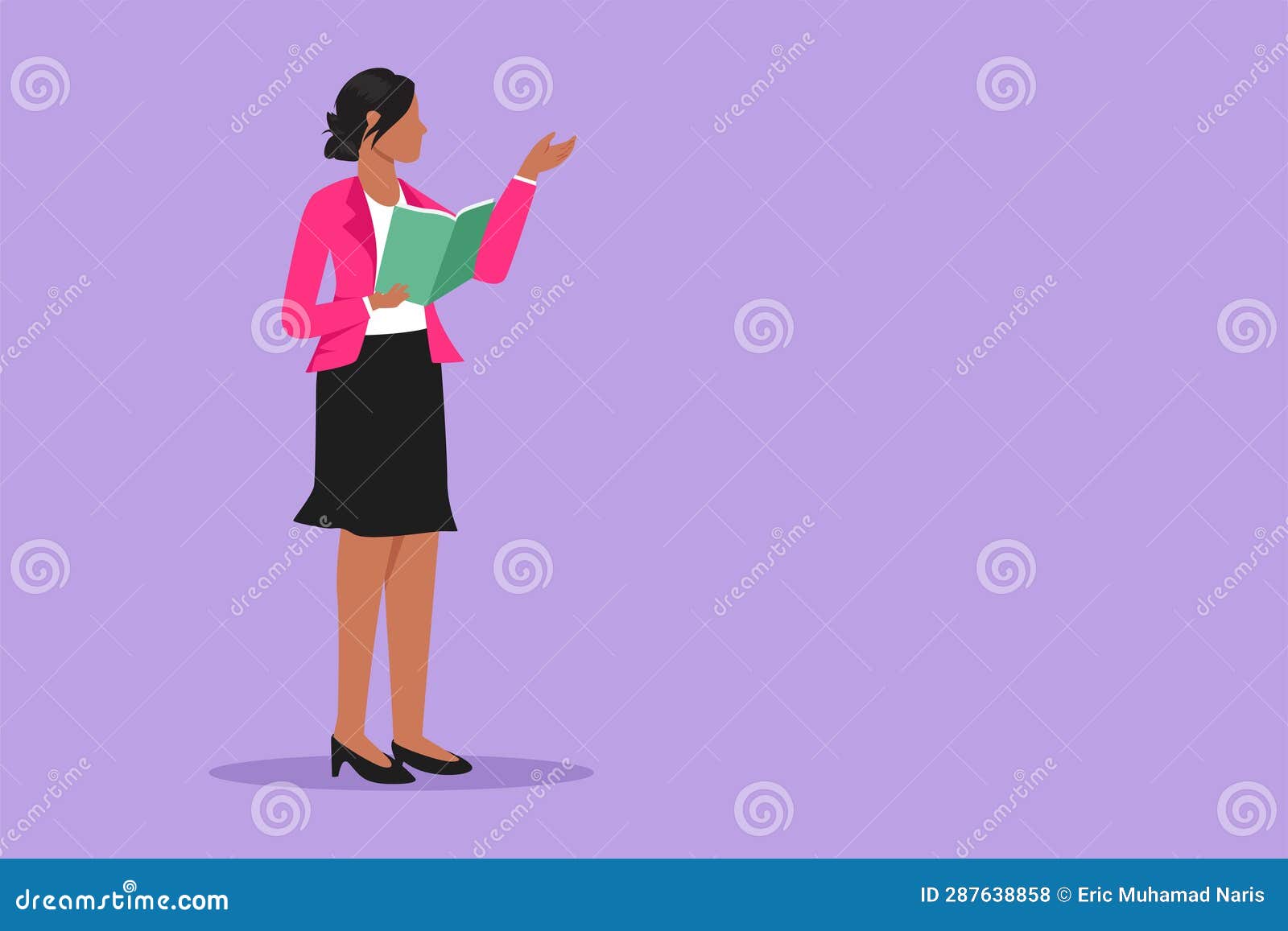 Cartoon Flat Style Drawing Woman Teacher Standing In Front Of Classroom