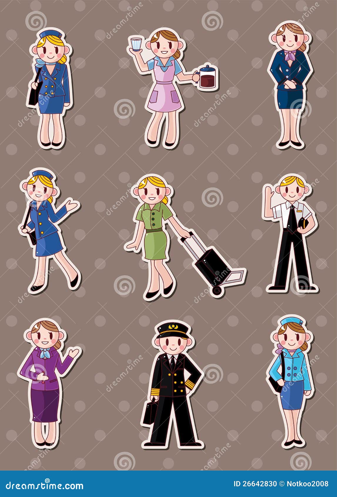 Cartoon Flight Attendant/pilot Stickers Vector Illustration ...