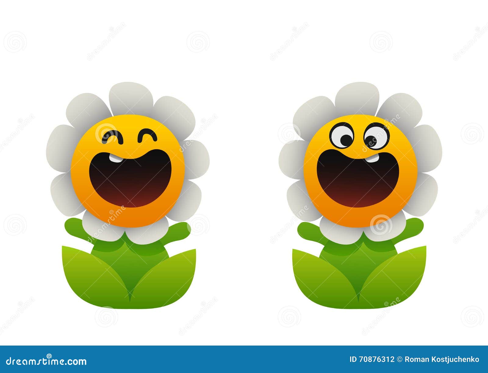 Cartoon Flower Smiling Two Types Chamomile Stock Vector - Illustration ...