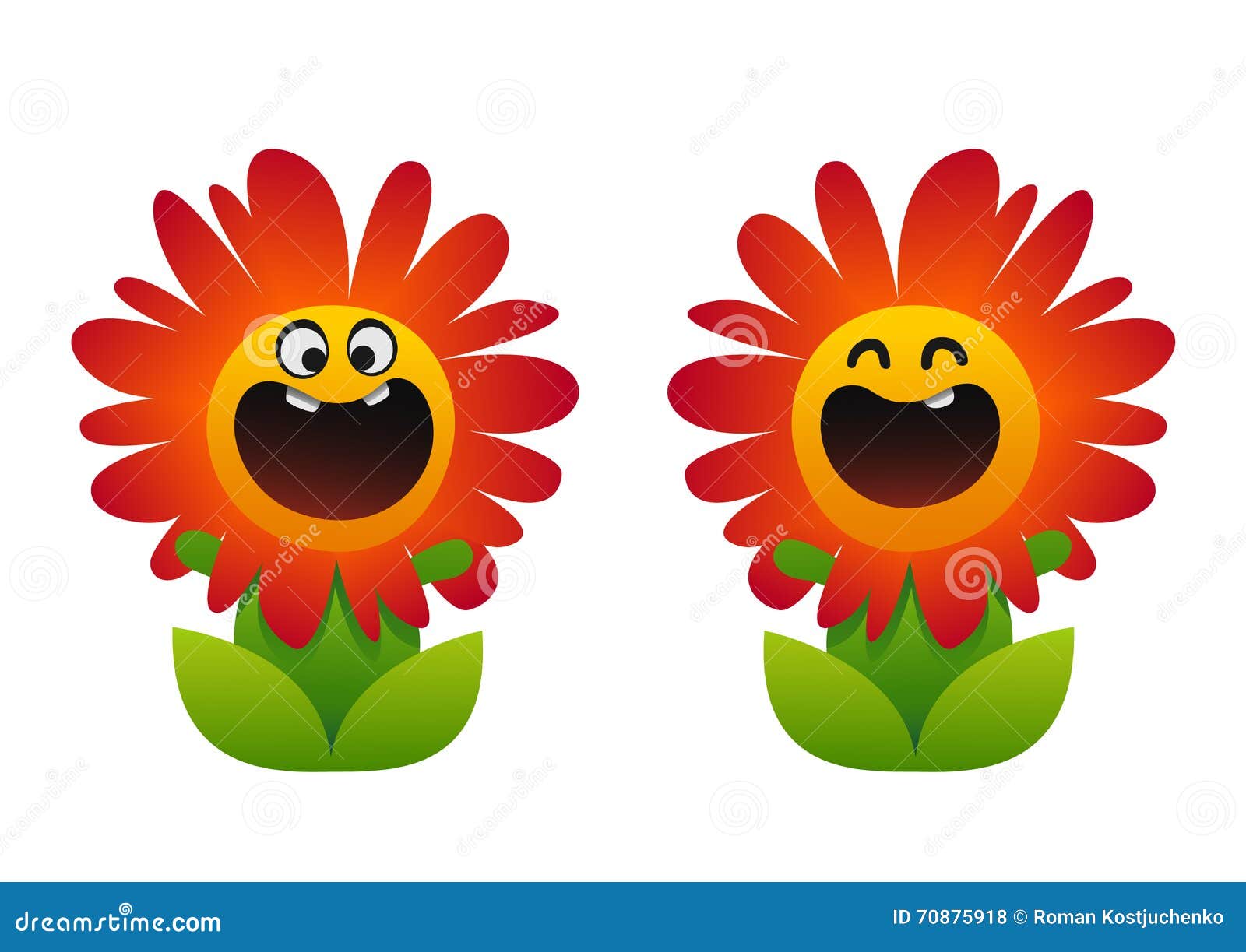 Cartoon Flower Smiling Two Types Red Stock Vector - Illustration of ...