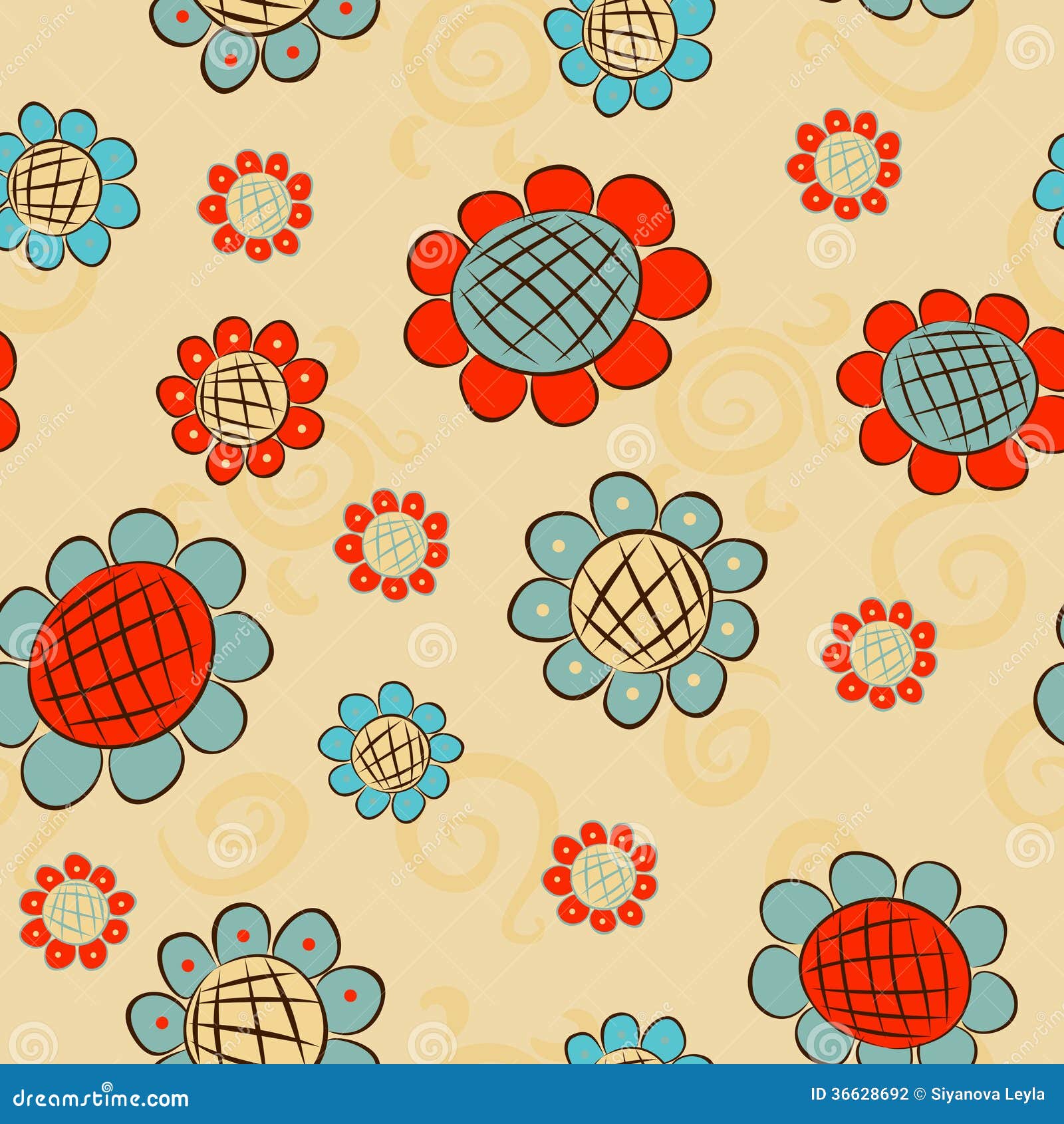 Cartoon Flowers Seamless Pattern Stock Vector - Illustration of ...