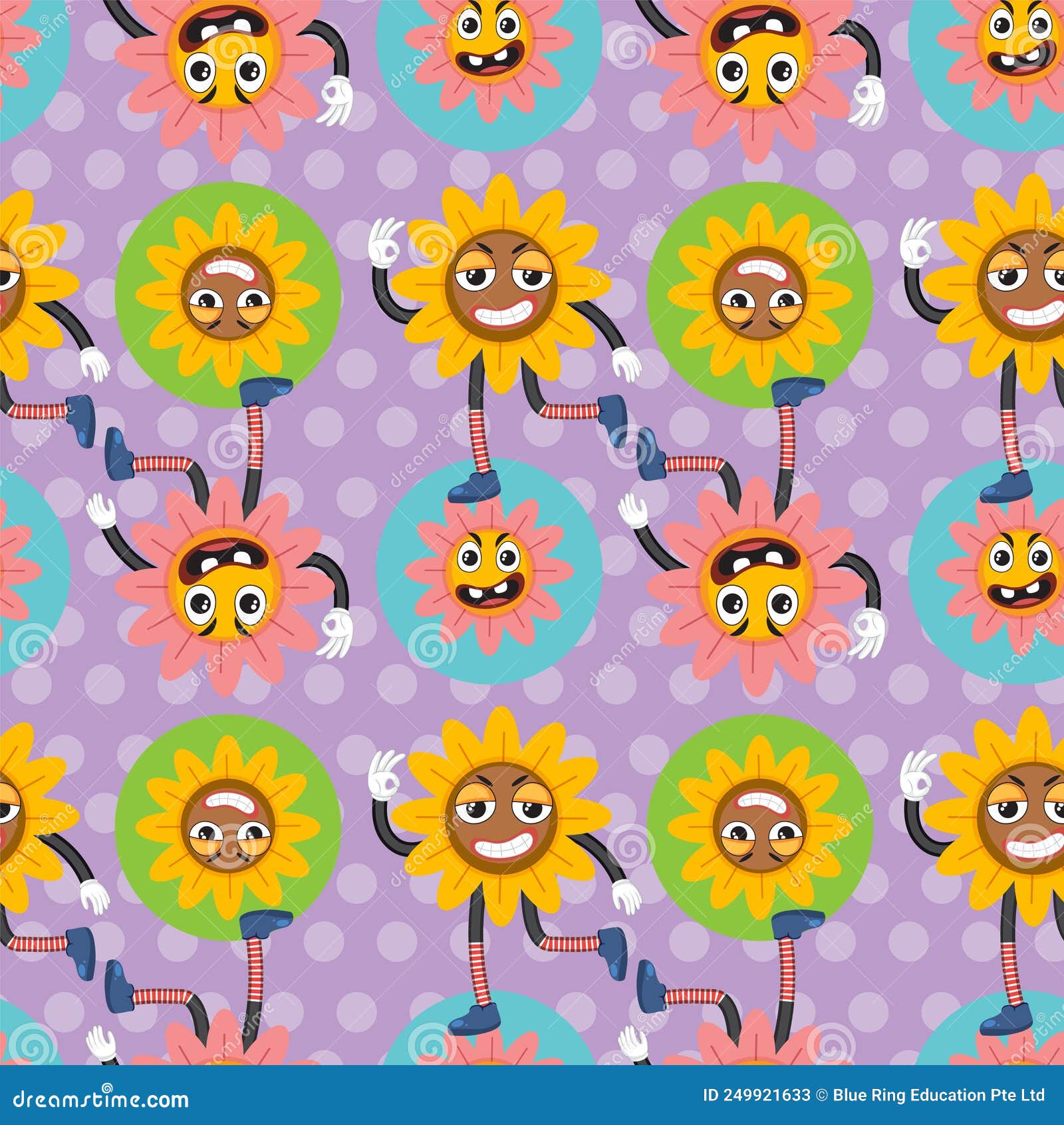 Cartoon Flowers Seamless Pattern Stock Vector - Illustration of ...