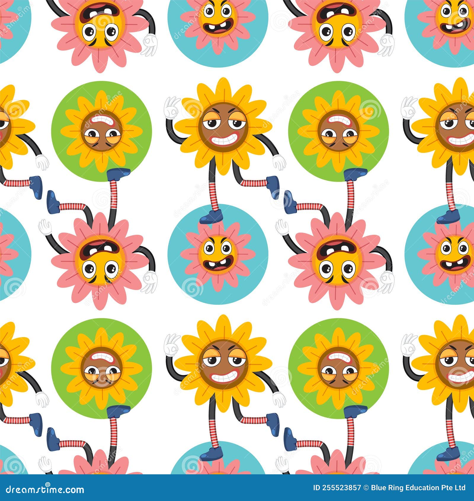 Cartoon Flowers Seamless Pattern Stock Vector - Illustration of flowers ...