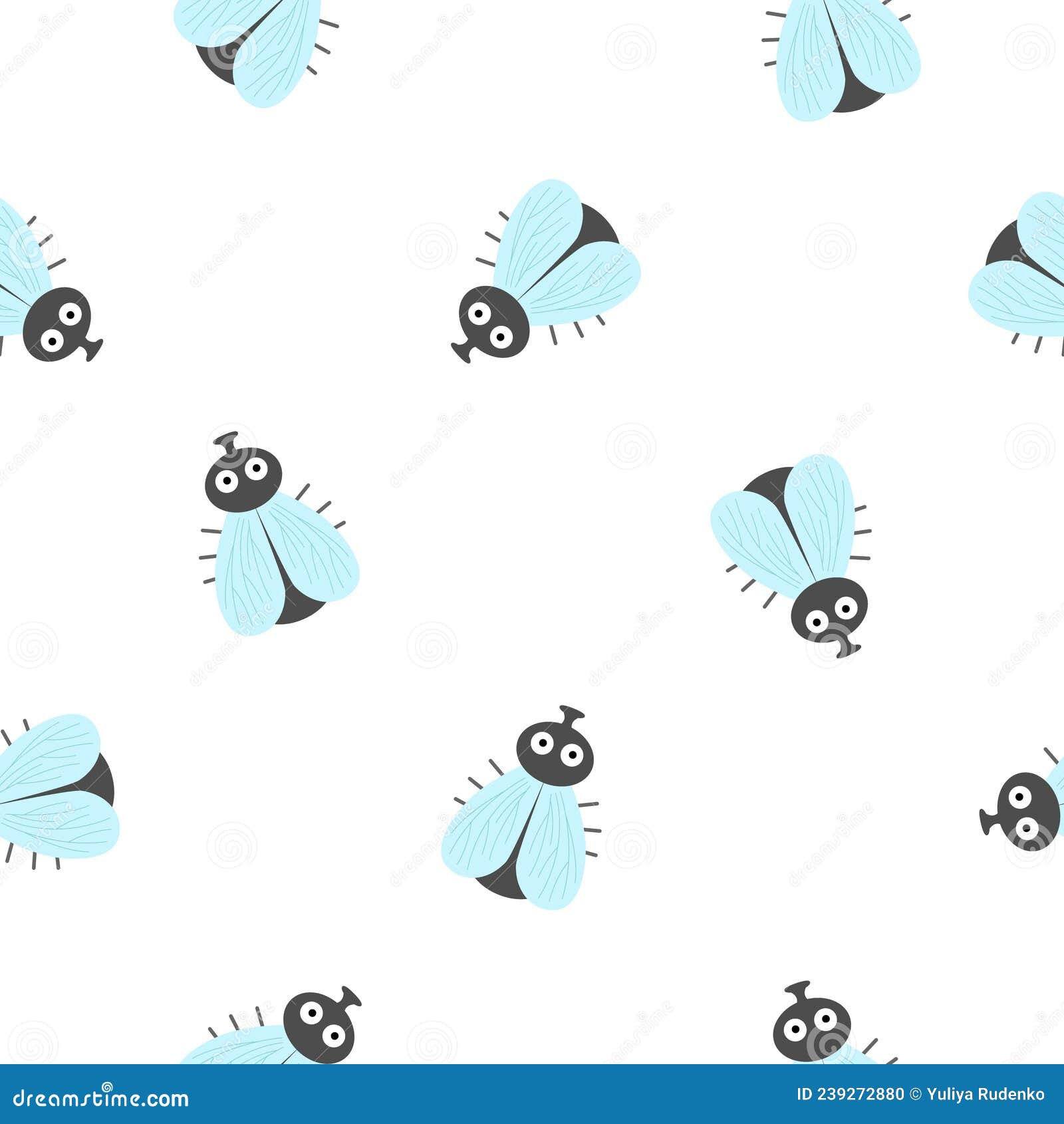 Cartoon Fly Insect Seamless Pattern Background Cute Vector Illustration ...