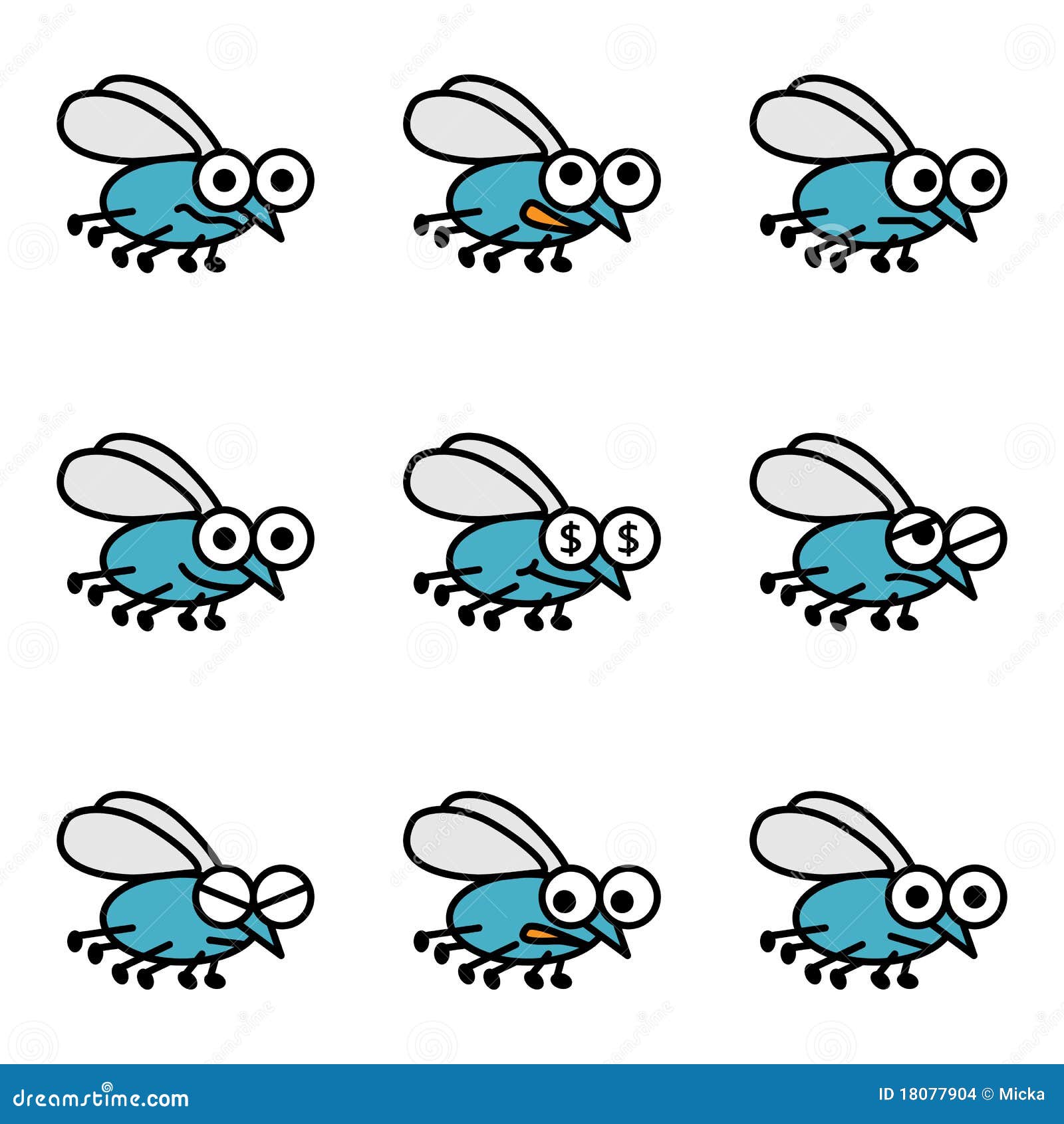 Cartoon fly set stock vector. Illustration of comic, collection - 18077904