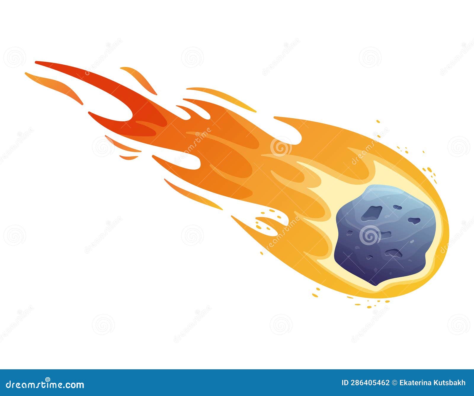 Cartoon Flying Burning Space Asteroid with Craters and Bumps. Vector ...