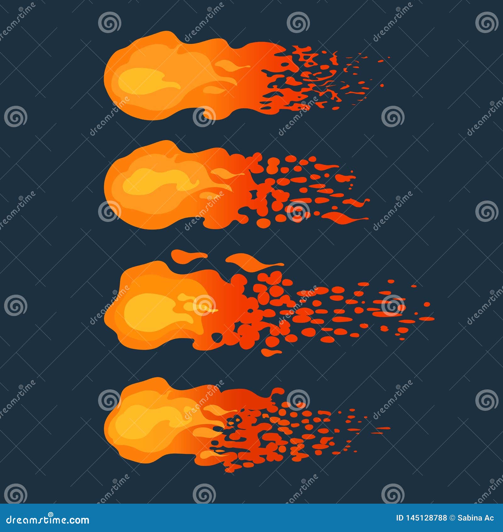 Cartoon Flying Fireballs on a Dark Background Stock Vector ...