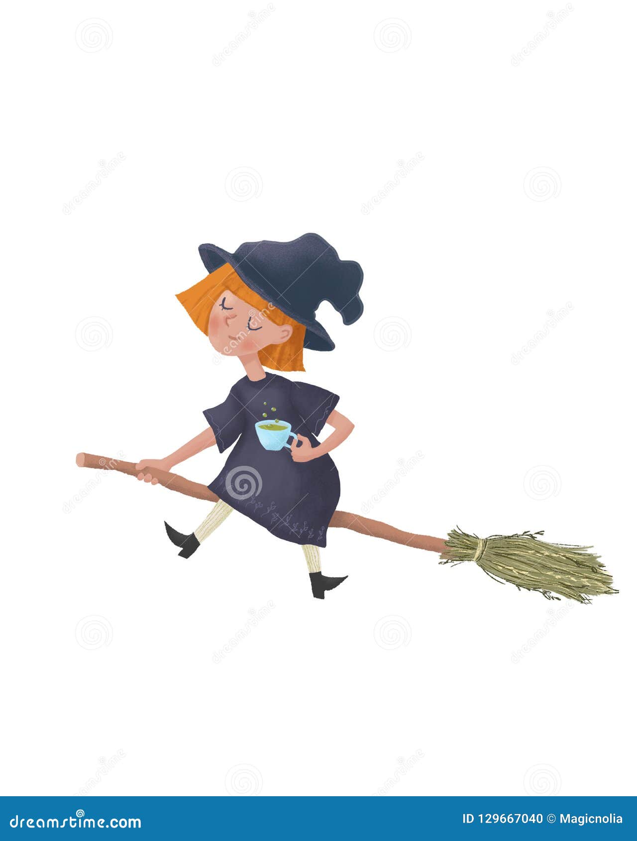 Cartoon Flying Little Sleepy Witch on a Broomstick. Cute Character ... Cartoon Flying Little Sleepy Witch on a Broomstick. Cute Character ...