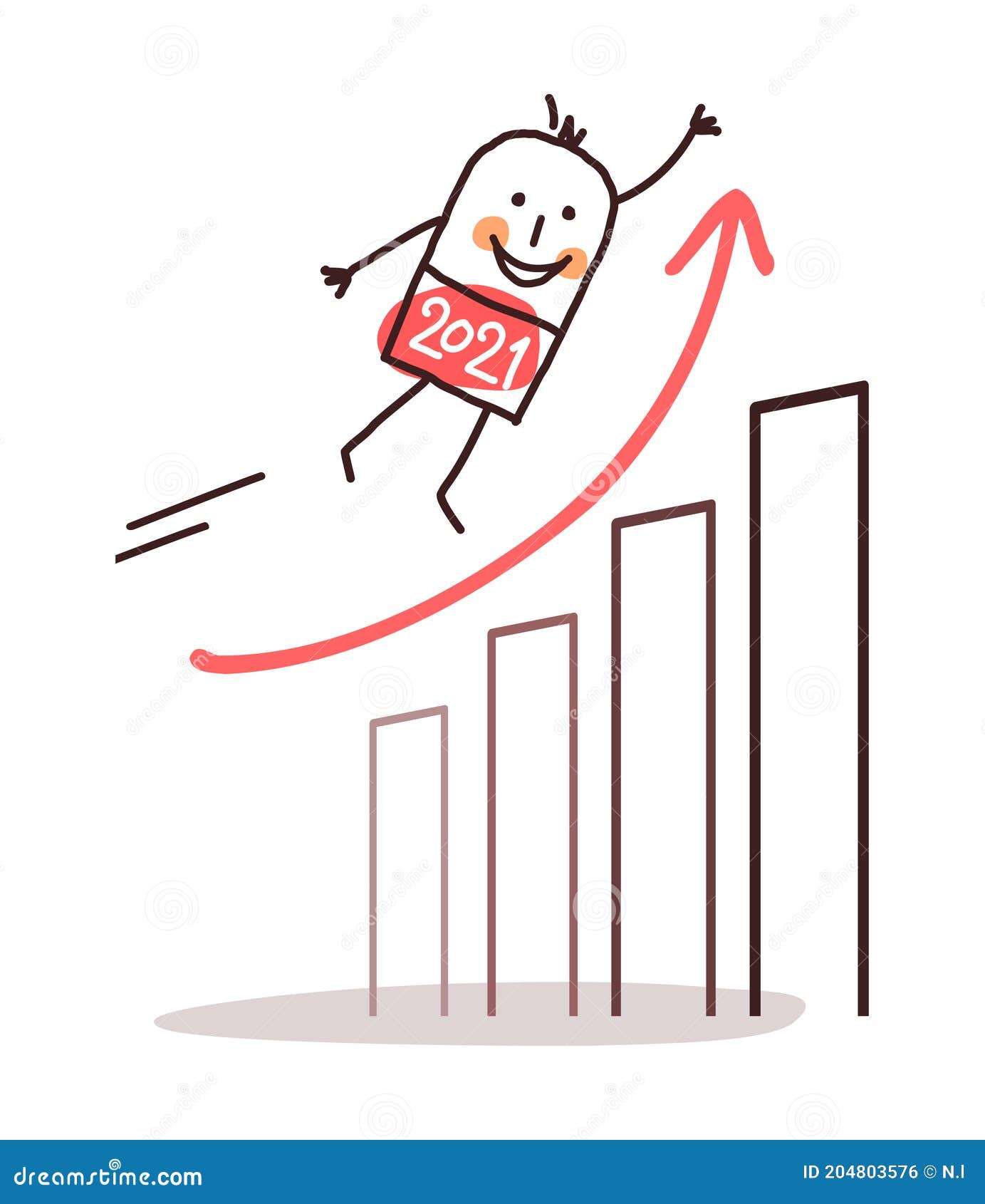 Cartoon 2021 Flying Man with an Optimistic Economy Chart Stock Vector ...